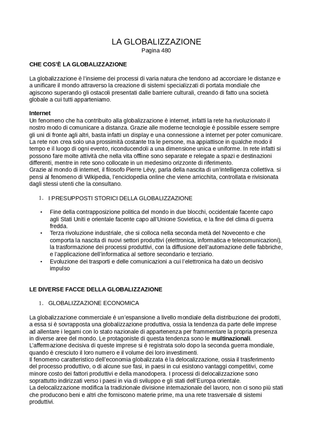 Appunti Sulla Globalizzazione Docsity
