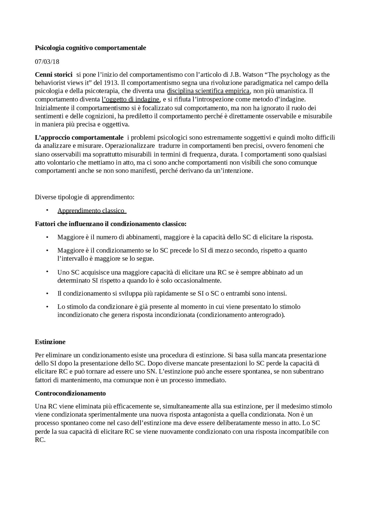 Appunti Di Psicologia Cognitivo Comportamentale Docsity