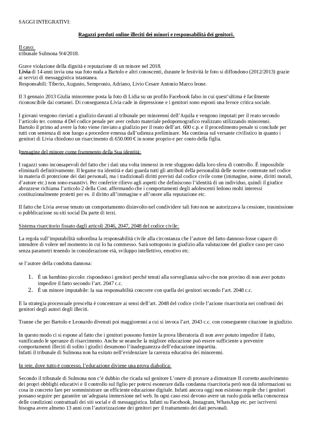 Riassunto Di Cinque Dei Saggi A Scelta Informatica Giuridica Docsity