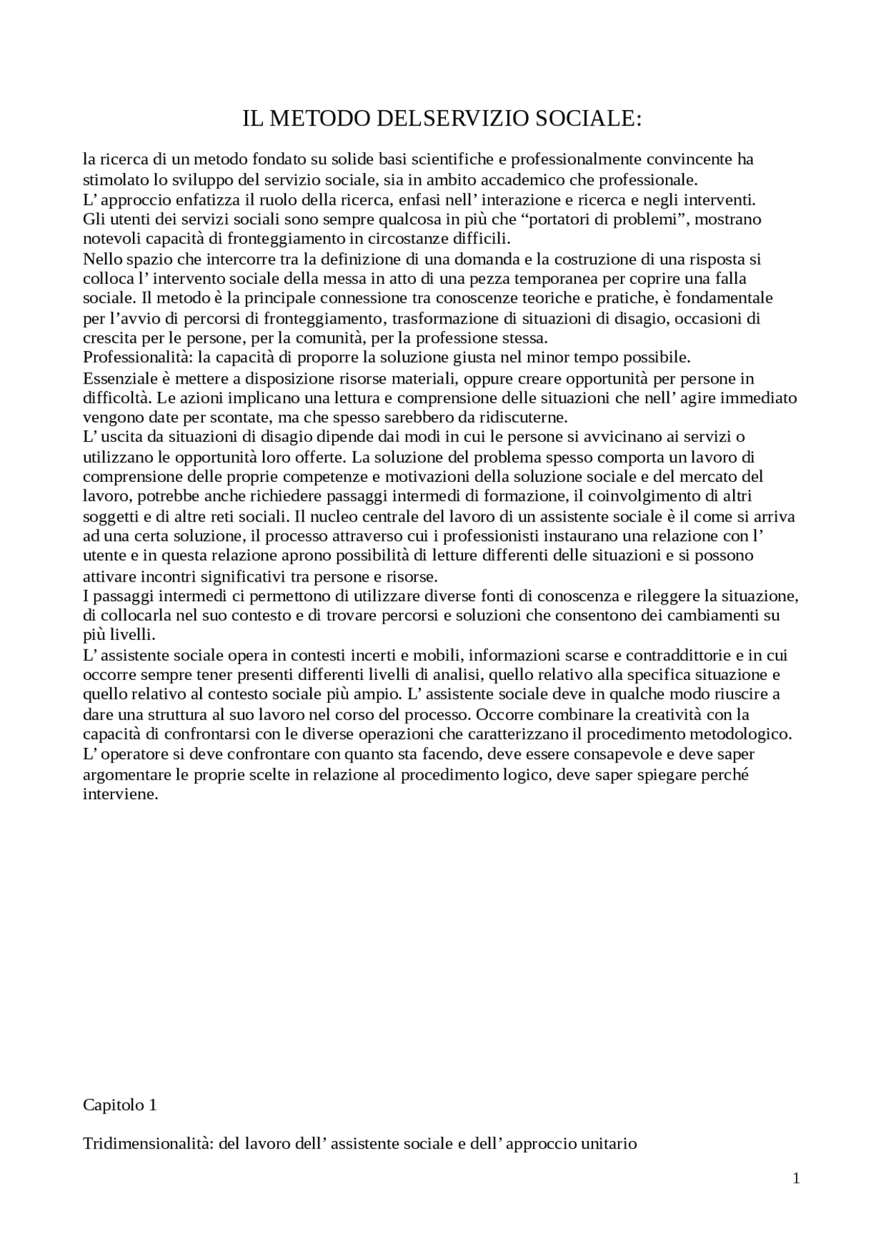 Il Metodo Del Servizio Sociale Docsity