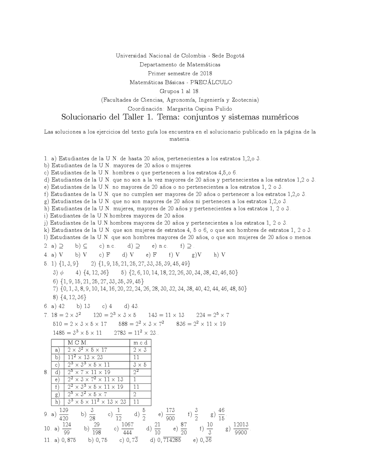 Taller Precalculo Matematicas Basicas Ejercicios De Matemáticas Docsity