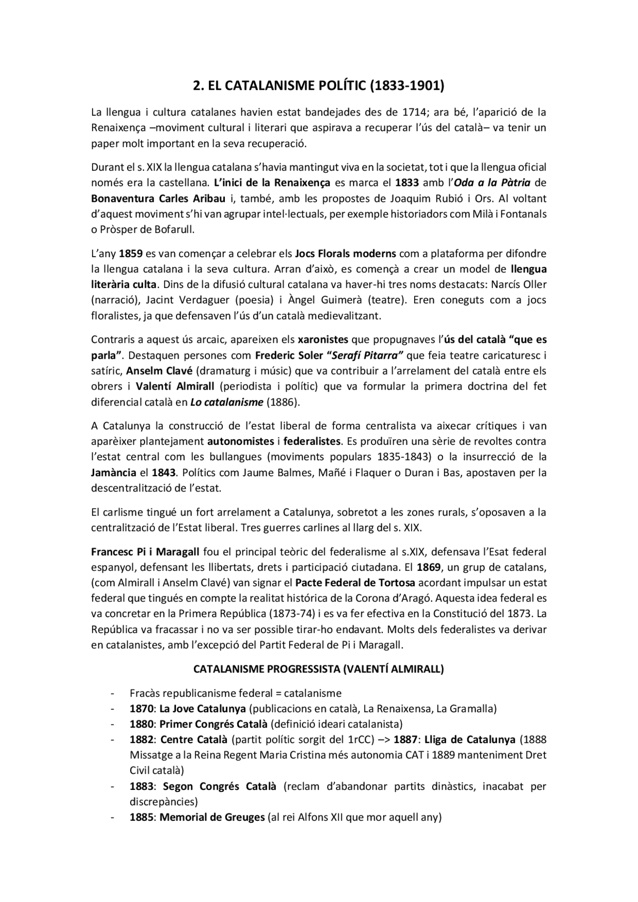 El Catalanisme Polític 1833 1931 Resúmenes De Historia Docsity