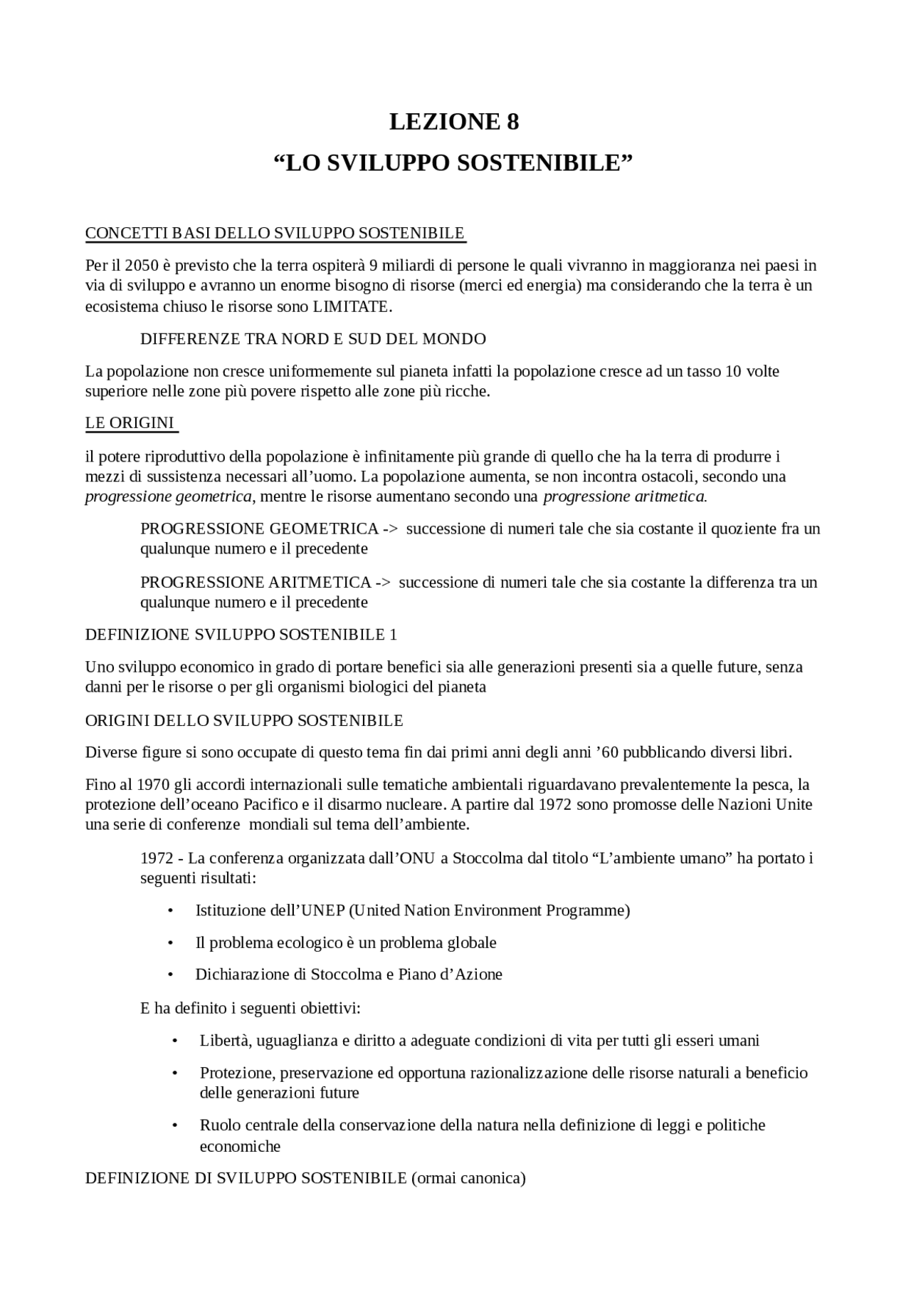 Lo Sviluppo Sostenibile Docsity
