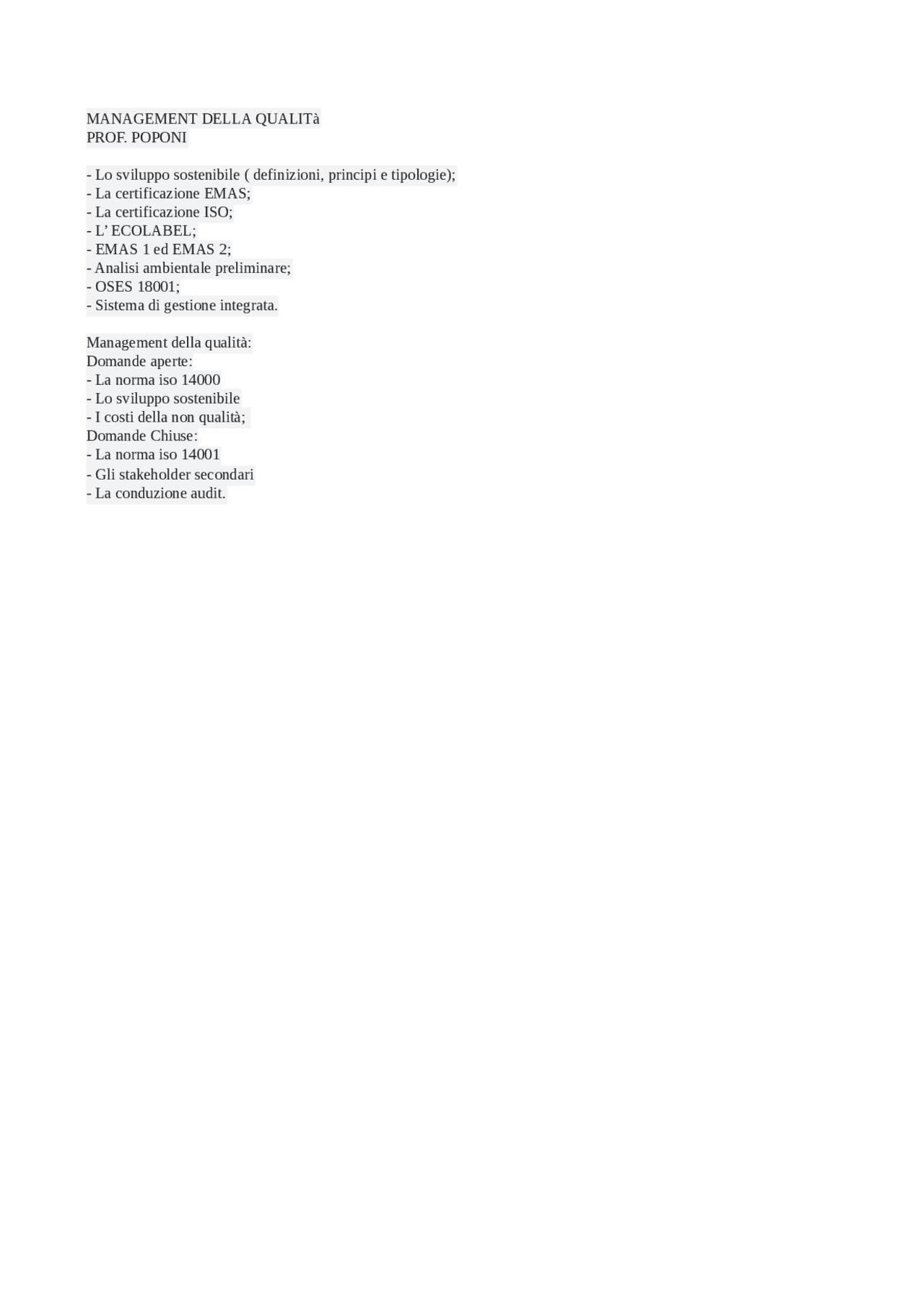 Faq Management Della Qualità Docsity