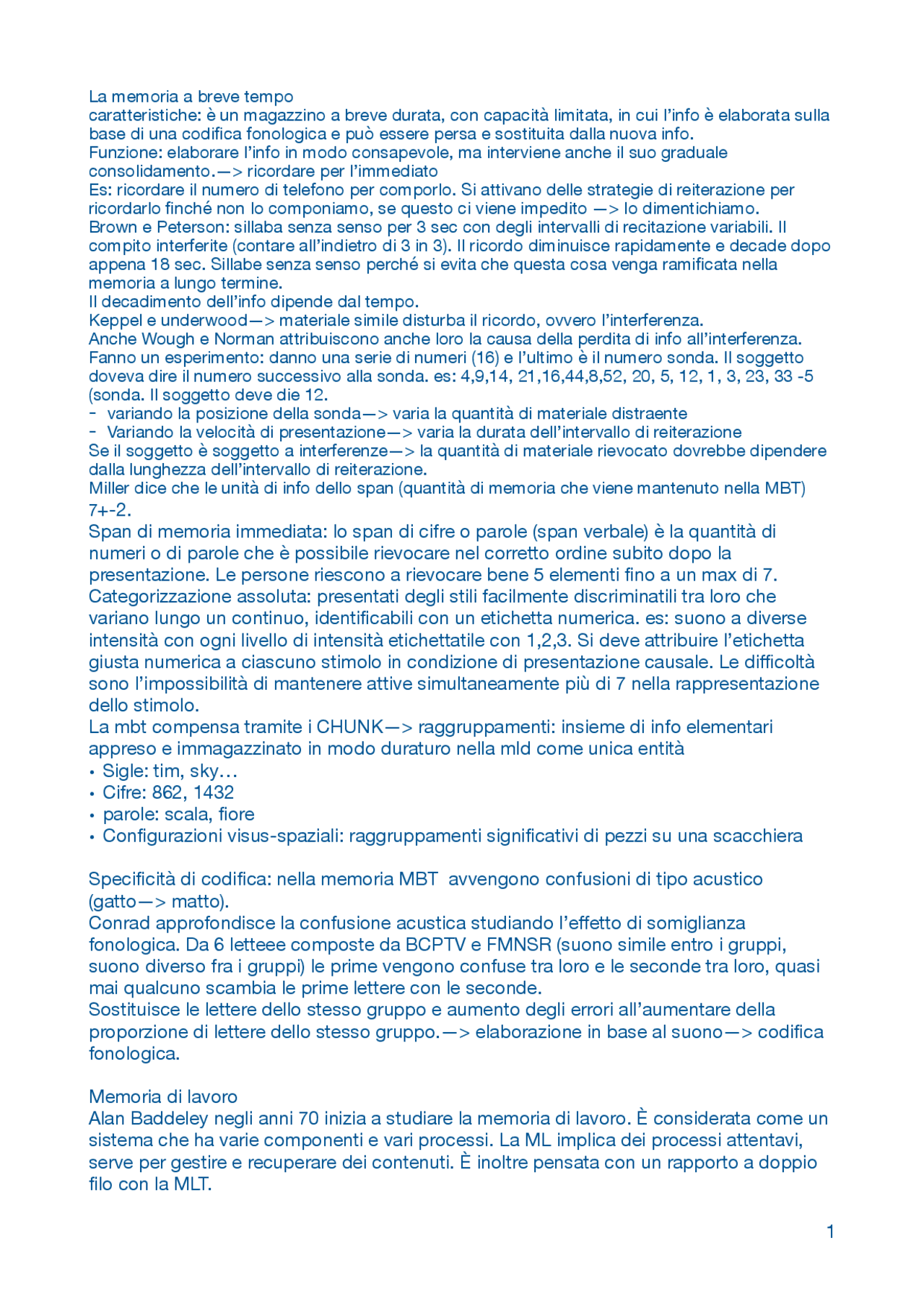 Riassunto Memoria E Processi Cognitivi Docsity