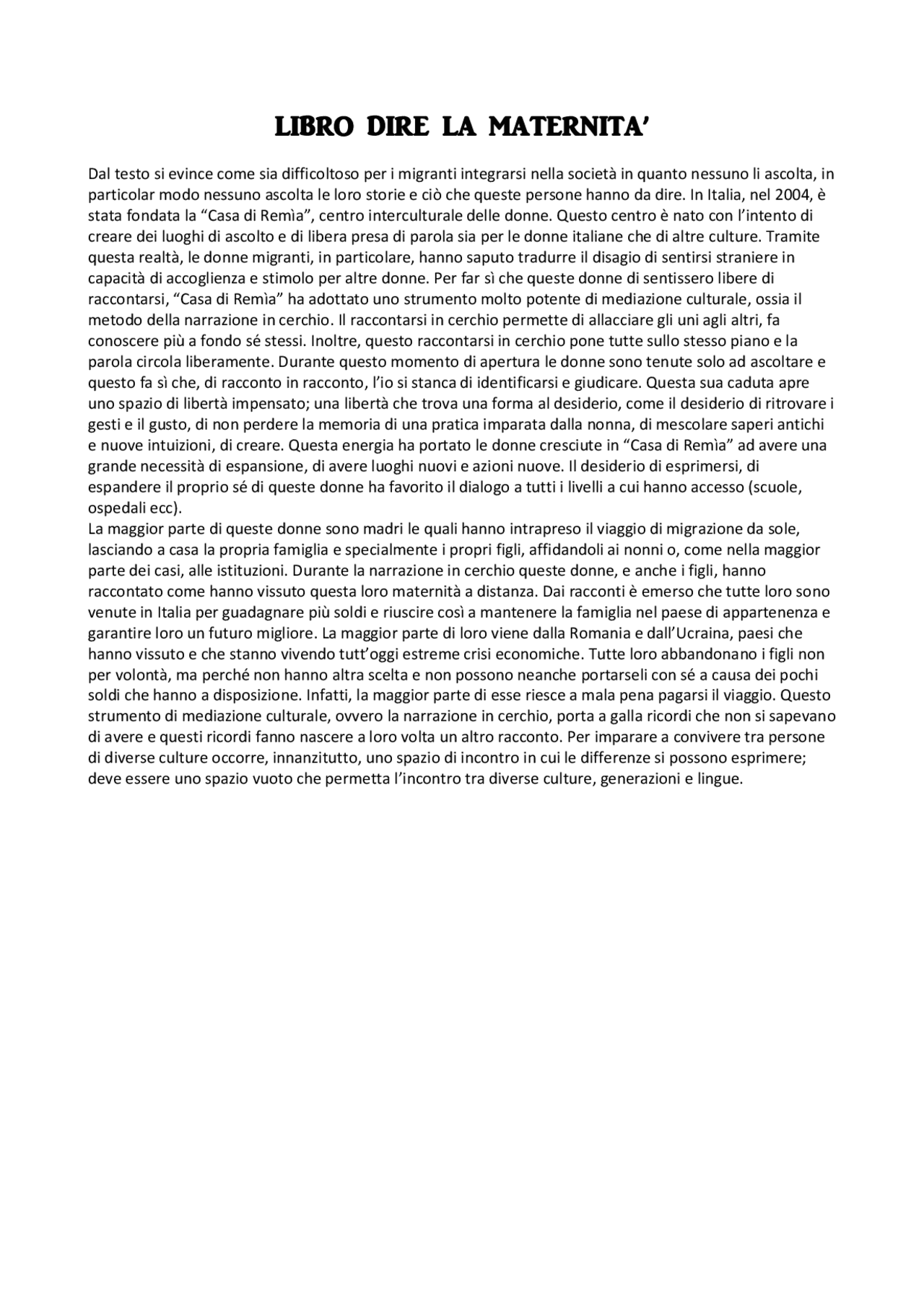 Dire La Maternità Riassunto Completo Docsity