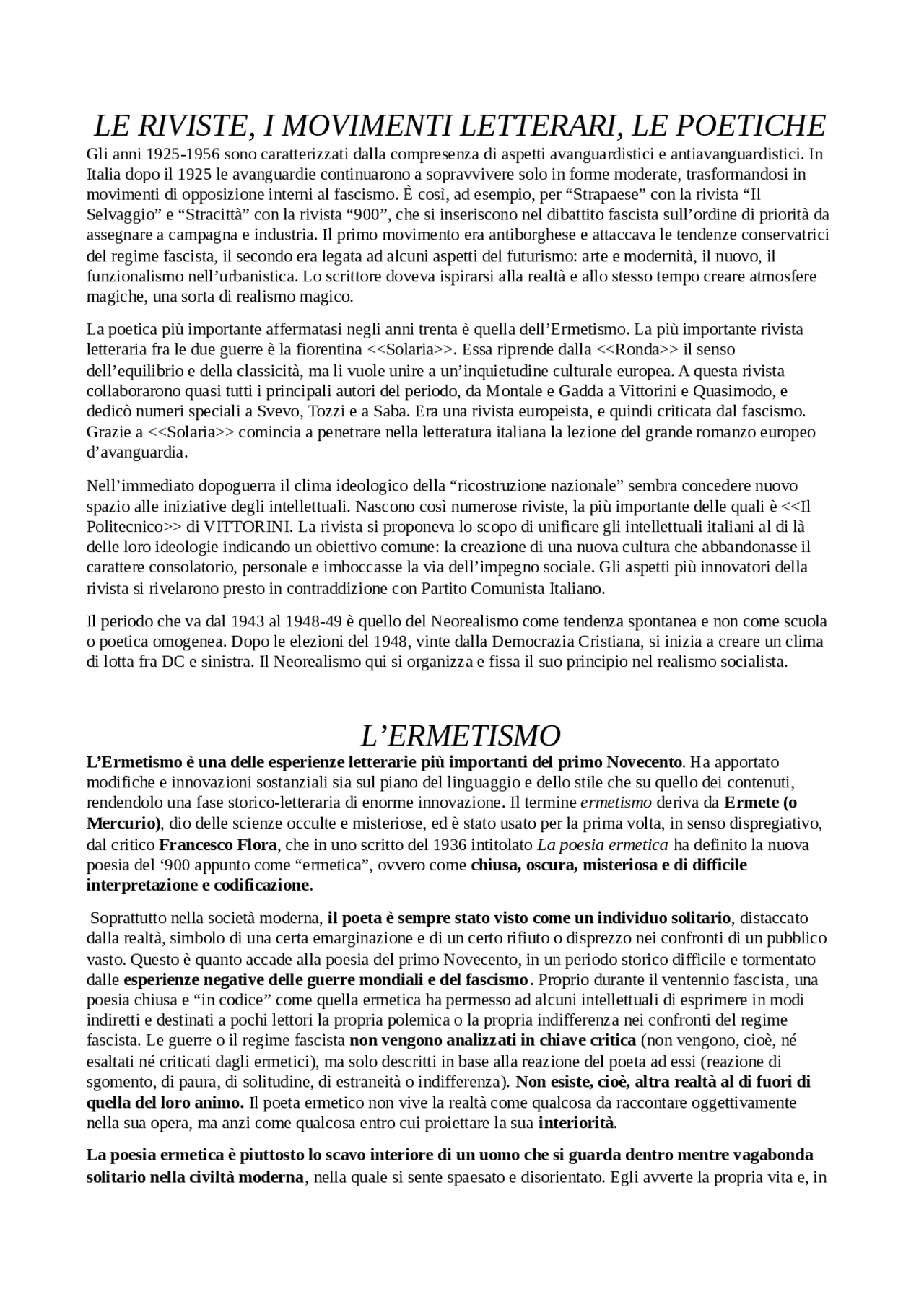 Ermetismo Salvatore Quasimodo Docsity