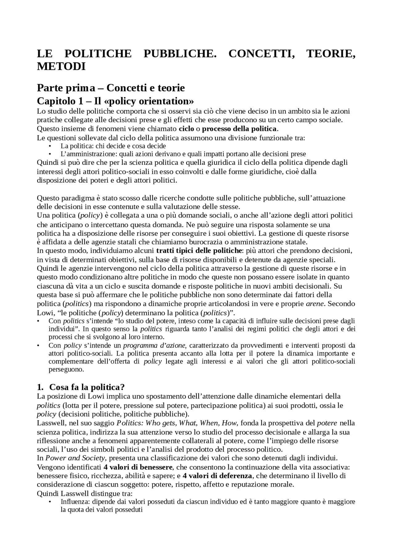 Riassunto Le Politiche Pubbliche Concetti Teorie E Metodi Ieraci