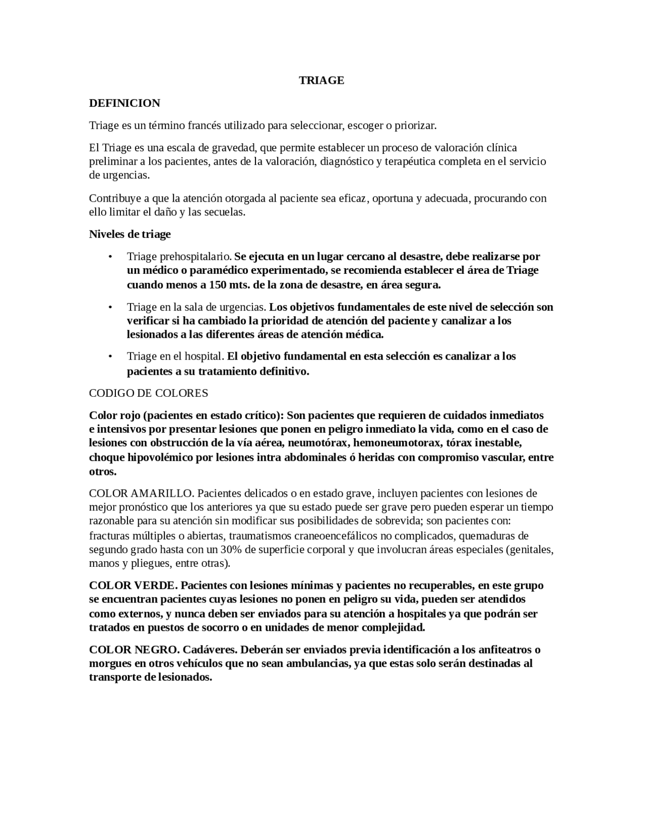 Triage Prehospitalario Resumen Docsity