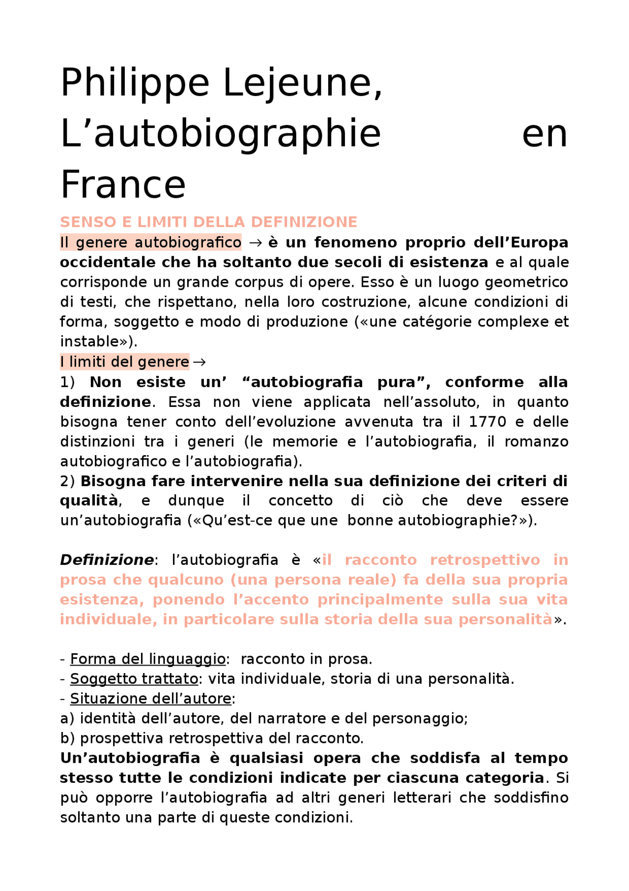 L'autobiographie en France - Philippe Lejeune | Appunti di Letteratura ...