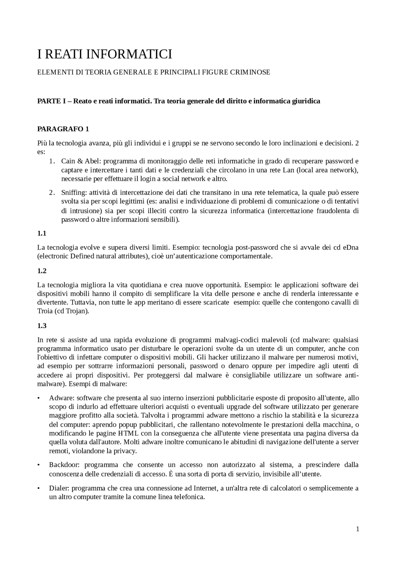 Riassunto I Reati Informatici Elementi Di Teoria Generale E