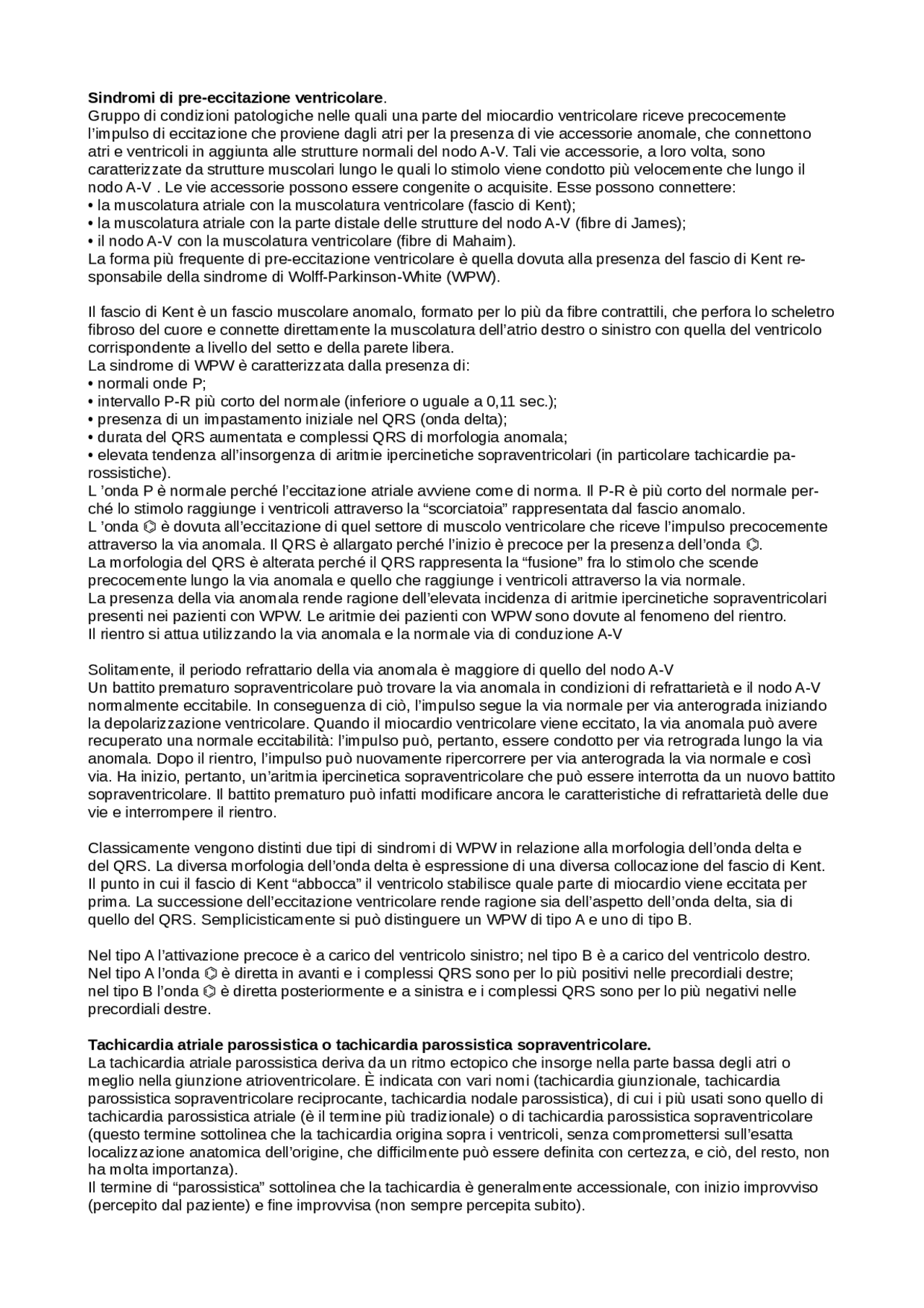 Le principali aritmie, riassunto ottenuto dal capitolo dedicato del ...