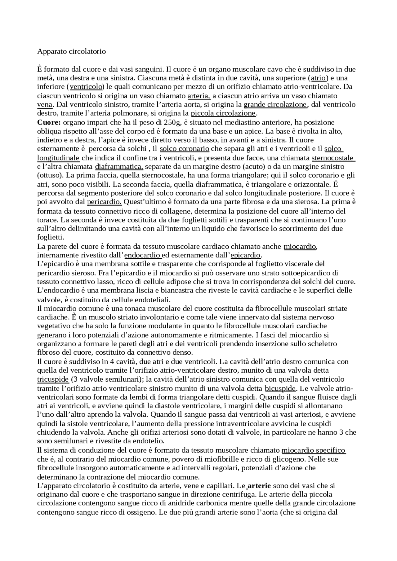 Apparato Circolatorio Sintesi Del Corso Di Anatomia Docsity
