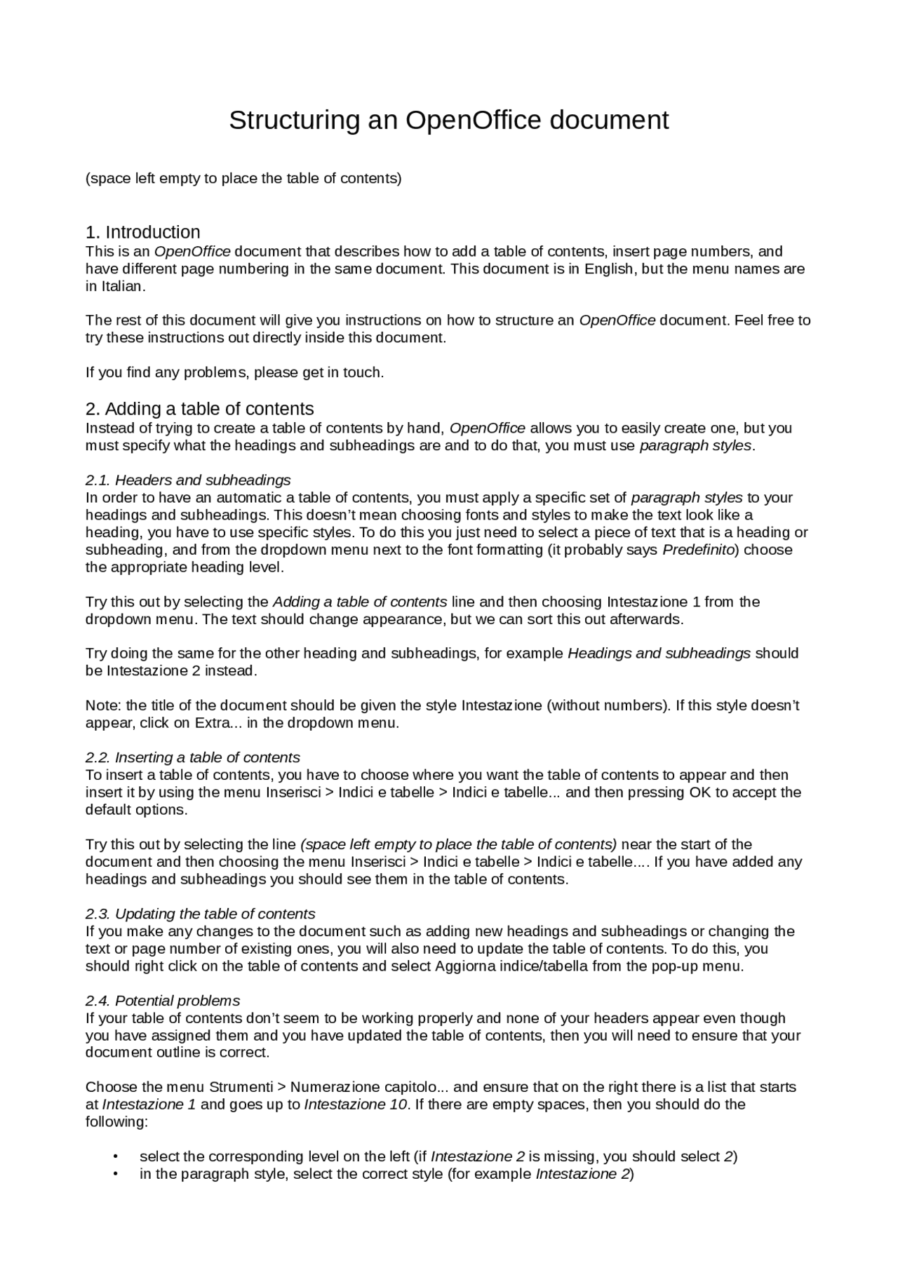 Structuring an OpenOffice document (guide) - Docsity