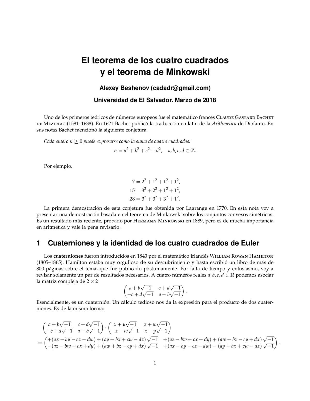El teorema de los cuatro cuadrados - Docsity