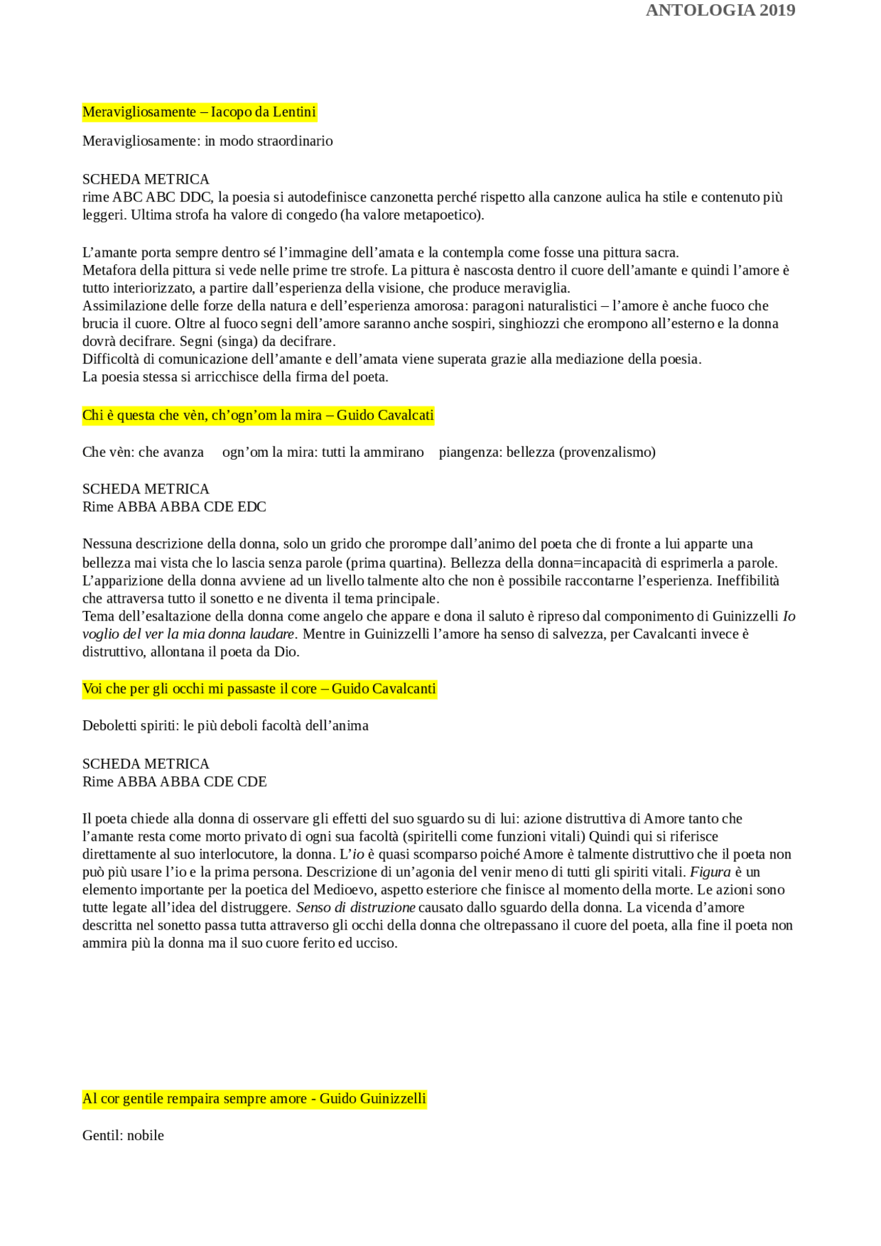 Antologia Dei Testi Docsity