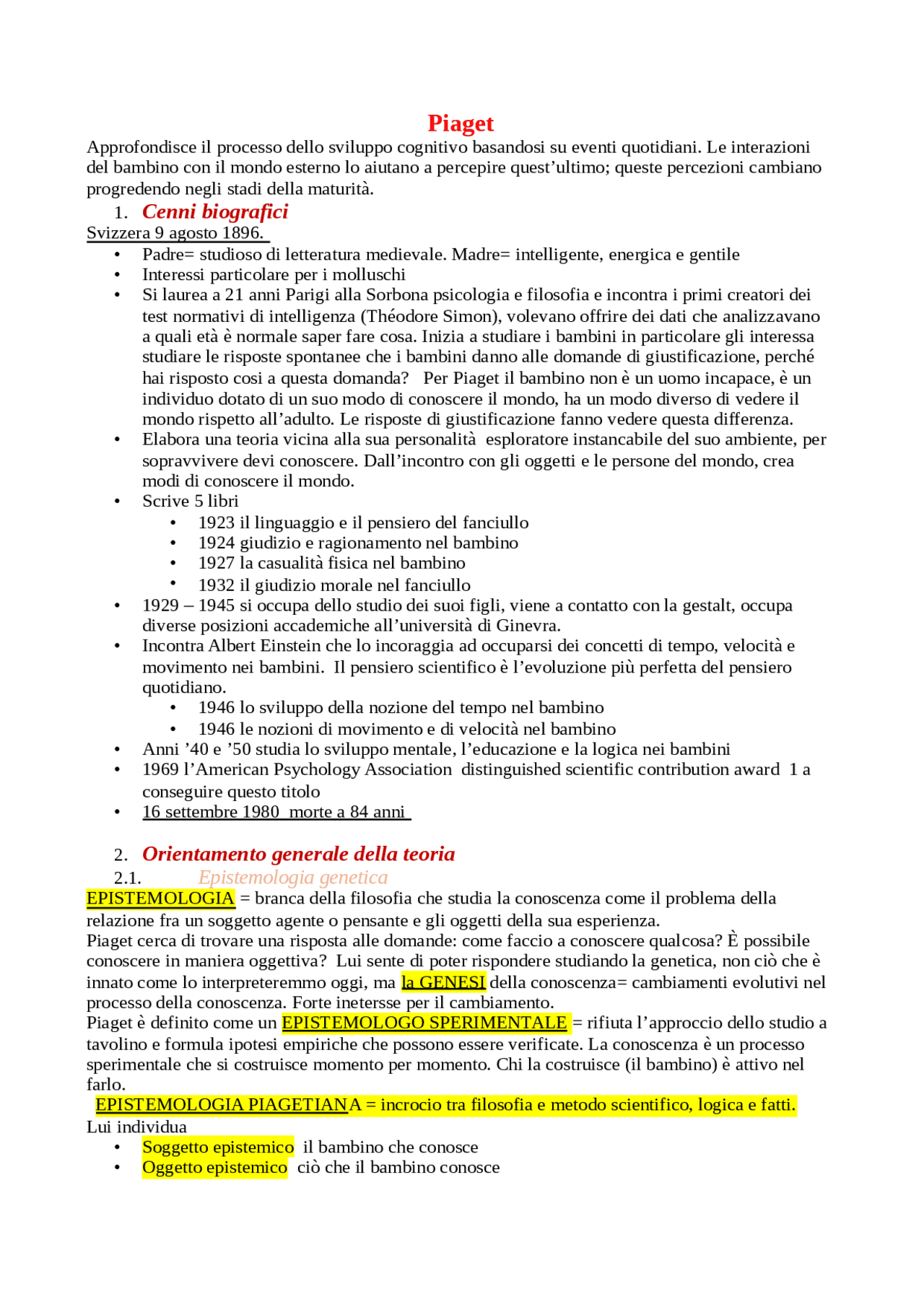 Teorie Dello Sviluppo Psicologico Docsity