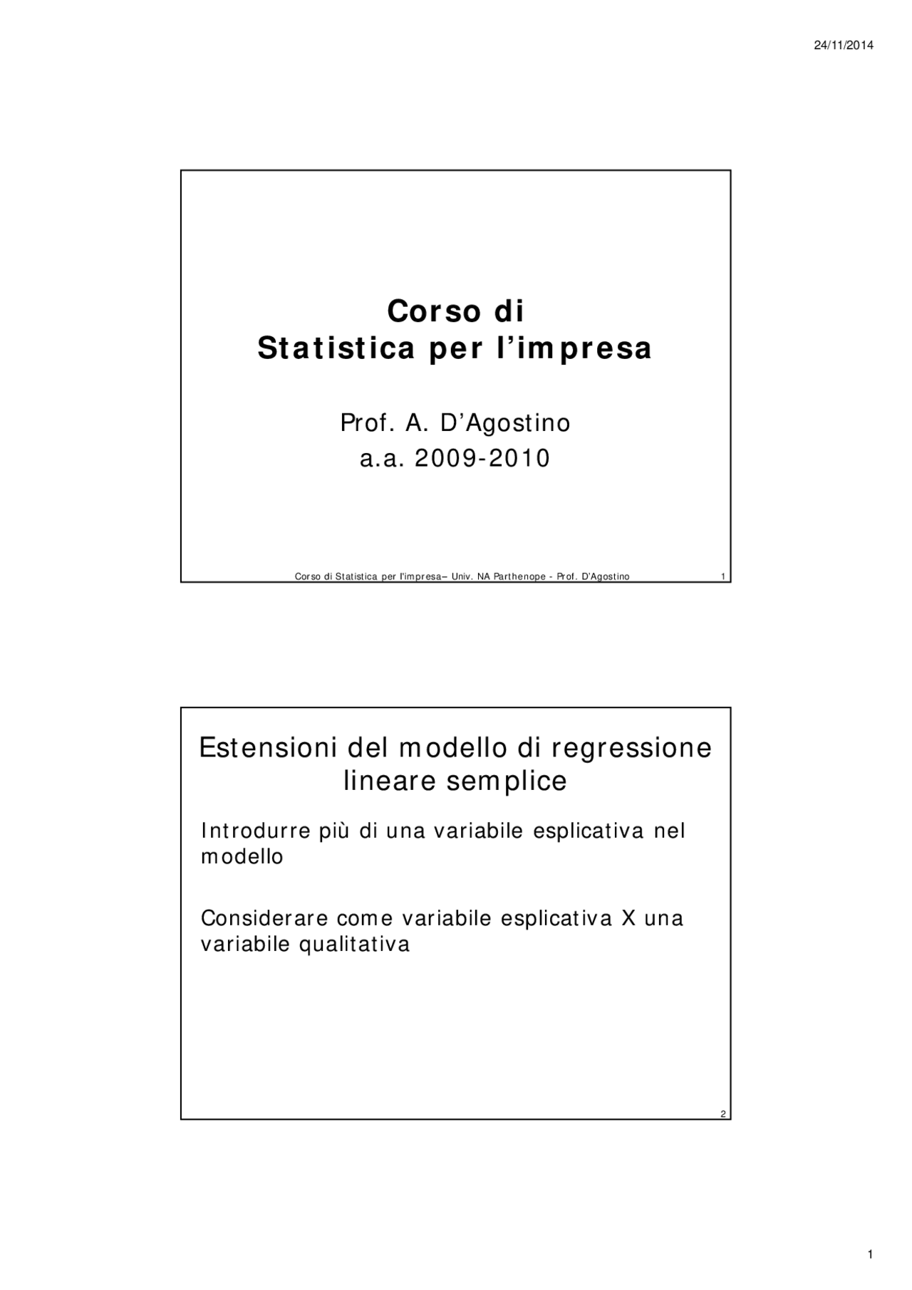 Regressione Lineare Semplice Di Statistica Seconda Appunti Di