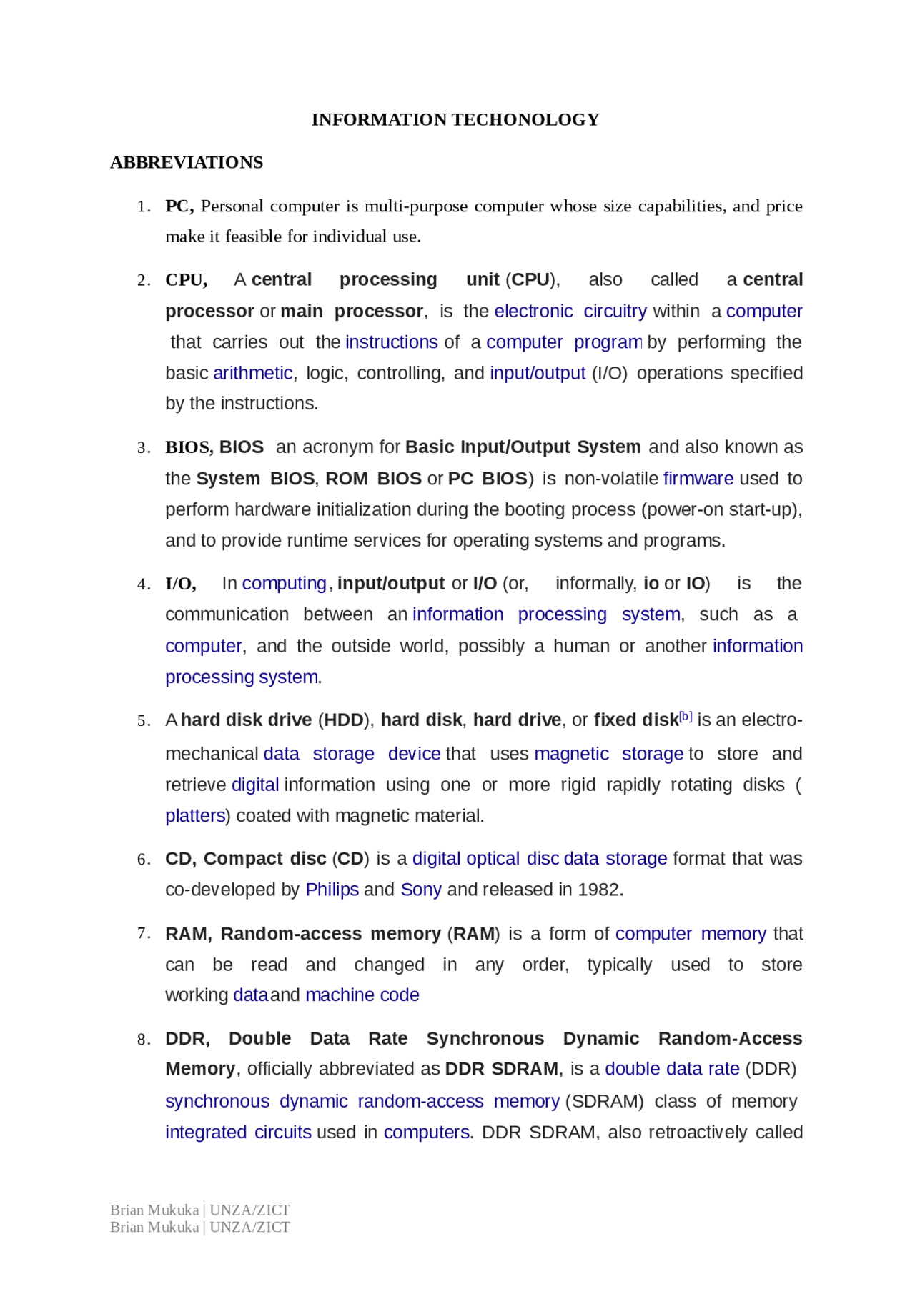 INFORMATION TECHONOLOGY abbreviations - Docsity