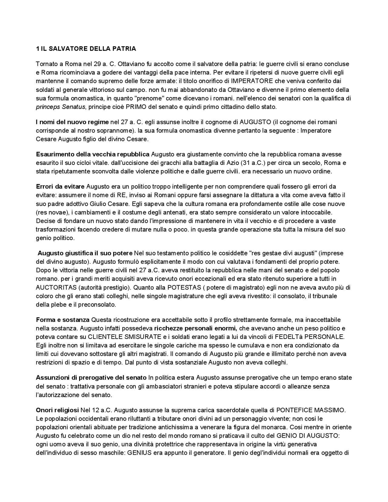 Storia Romana Appunti Sullimperatore Augusto Docsity