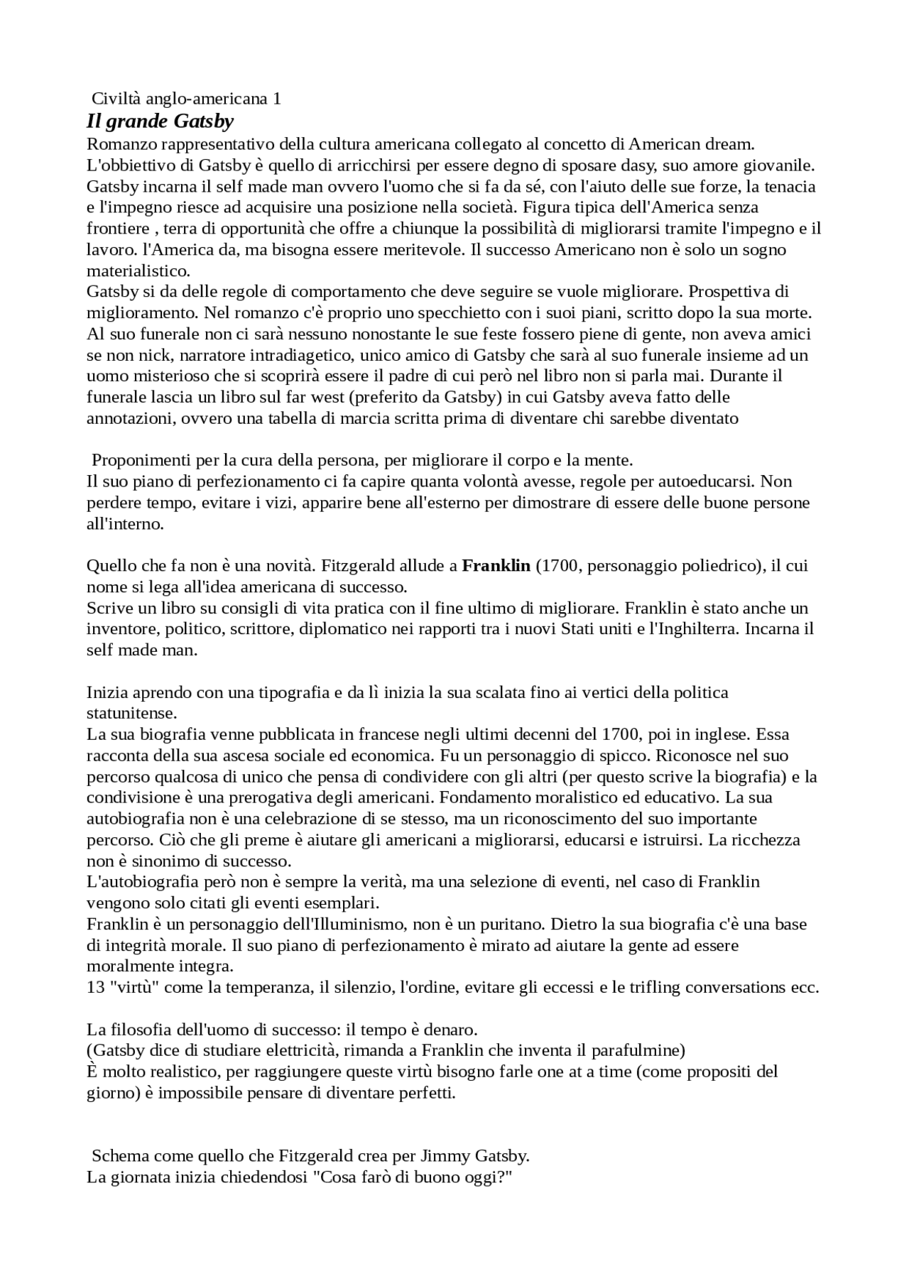Il Grande Gatsby Riassunti E Appunti Lezioni Docsity
