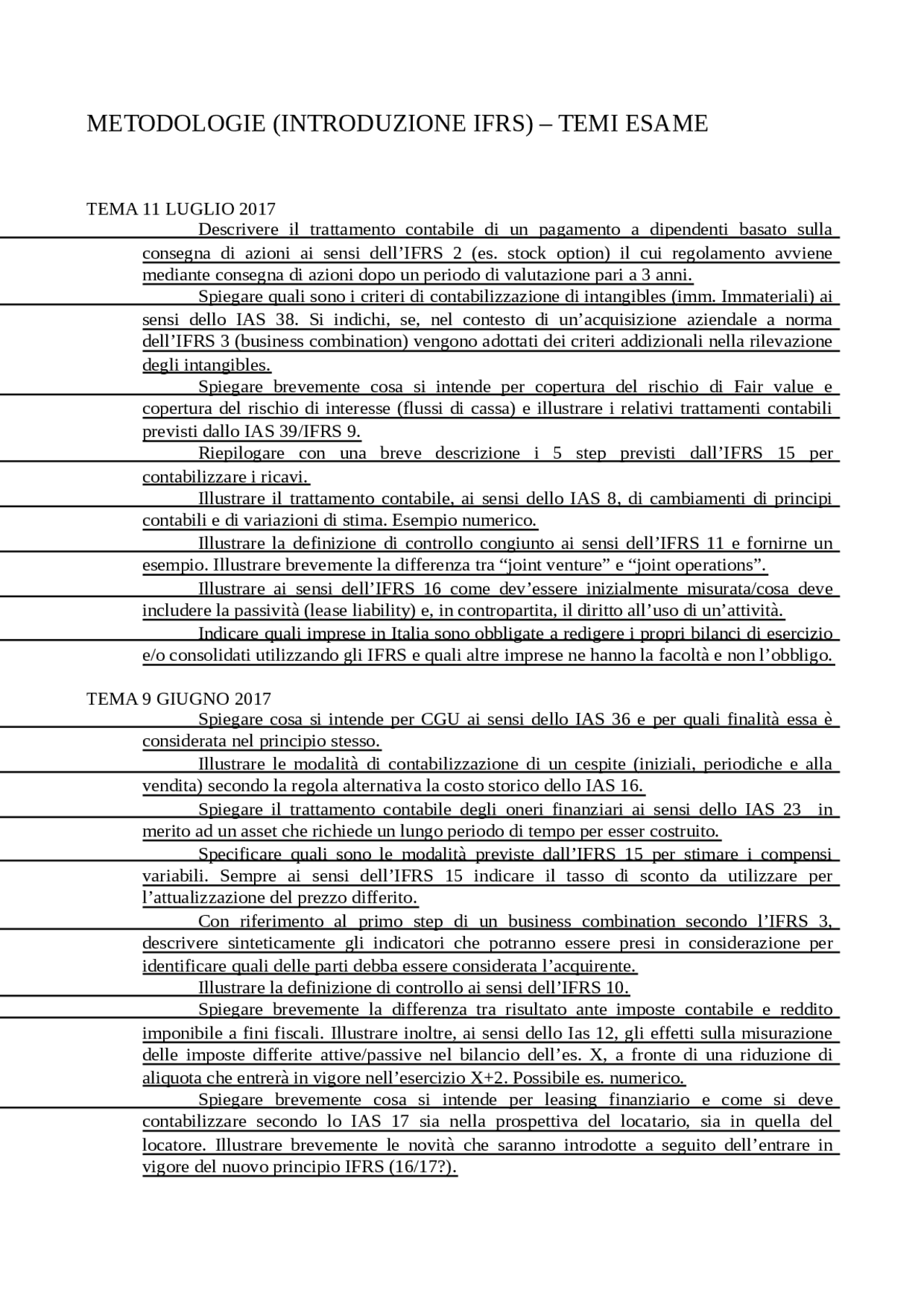 Temi d'esame del corso di Met. Det. Quant. D'azienda (introduzione Agli ...