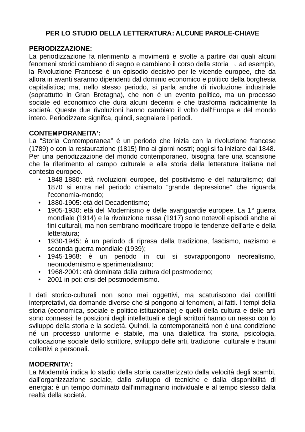 Concetti Chiave Letteratura Riassunto Docsity