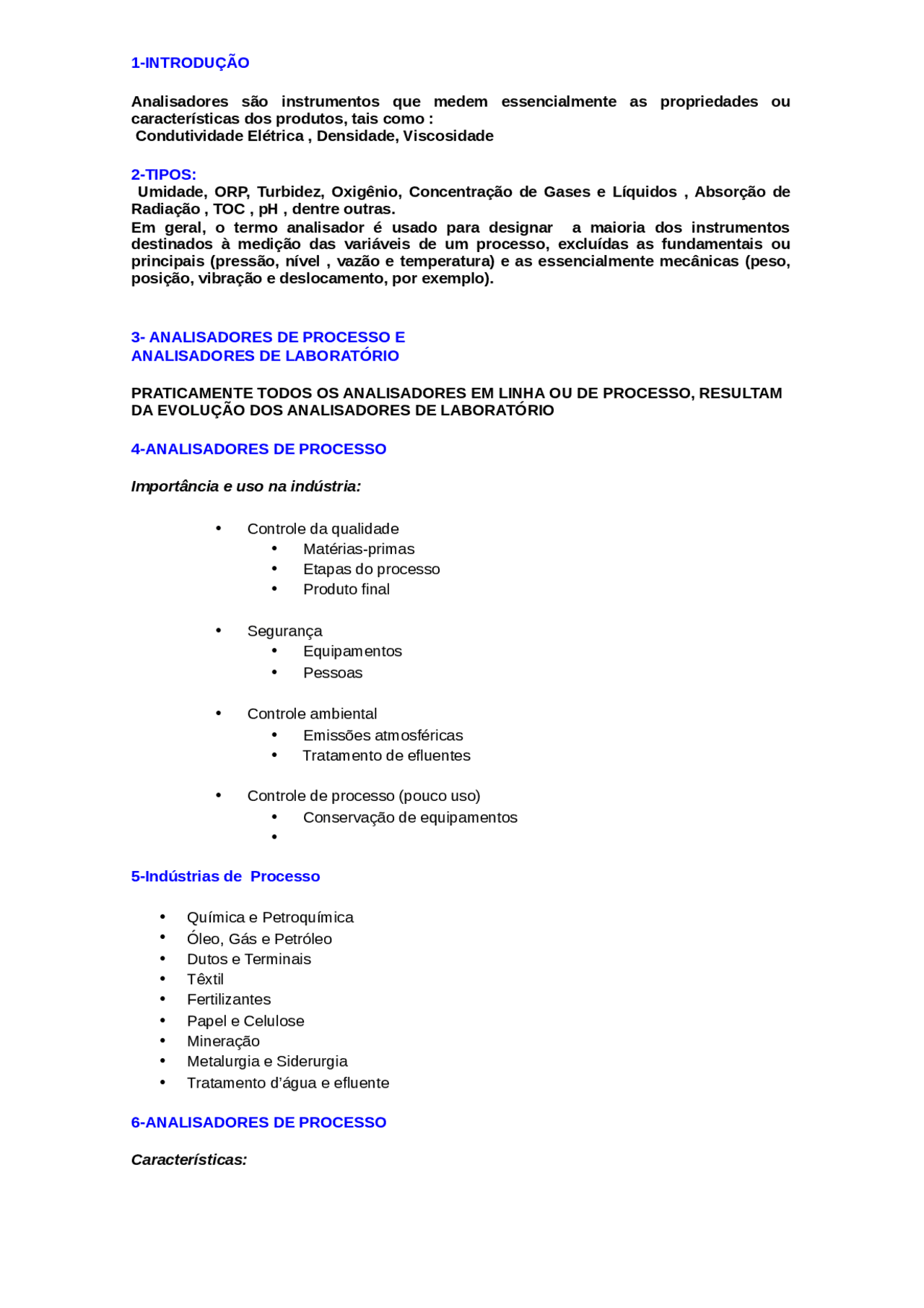 Analisadores de Processo Analitico - Docsity