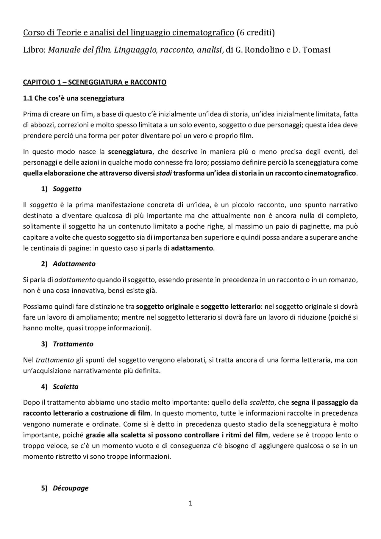 Manuale Del Film G Rondolino E D Tomasi Riassunto Dagrada Docsity