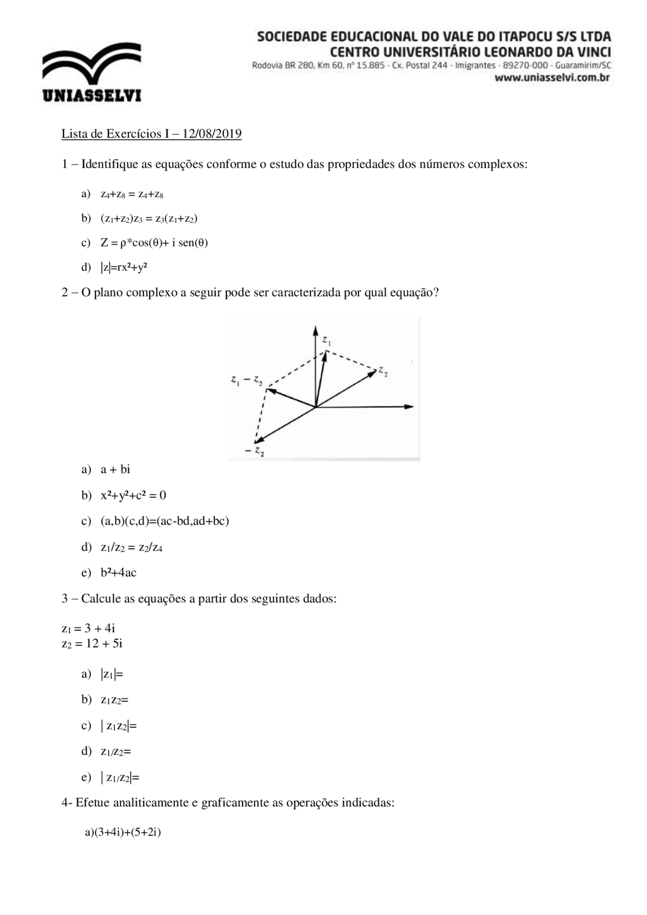 Calculo Avançado E Teroria Dos Numeros Complexos Docsity