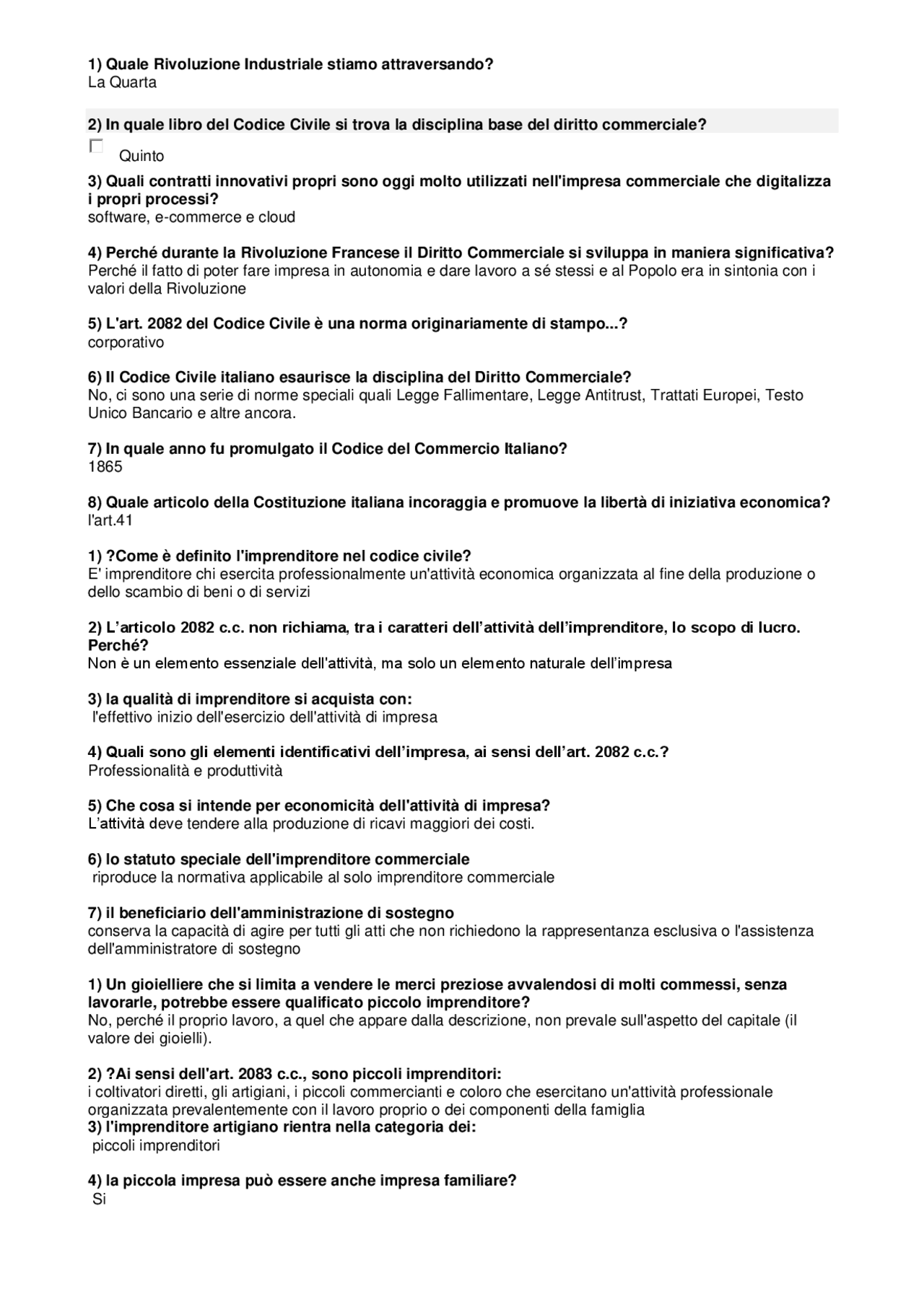 Multiple Diritto Commerciale Unicusano Docsity