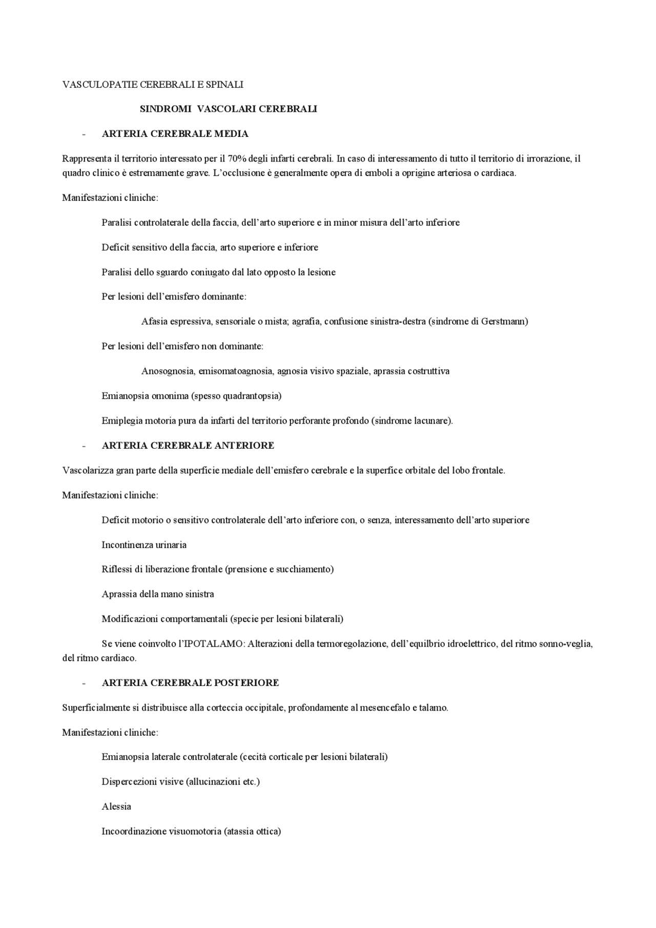 Vasculopatie Cerebrali E Spinali Docsity