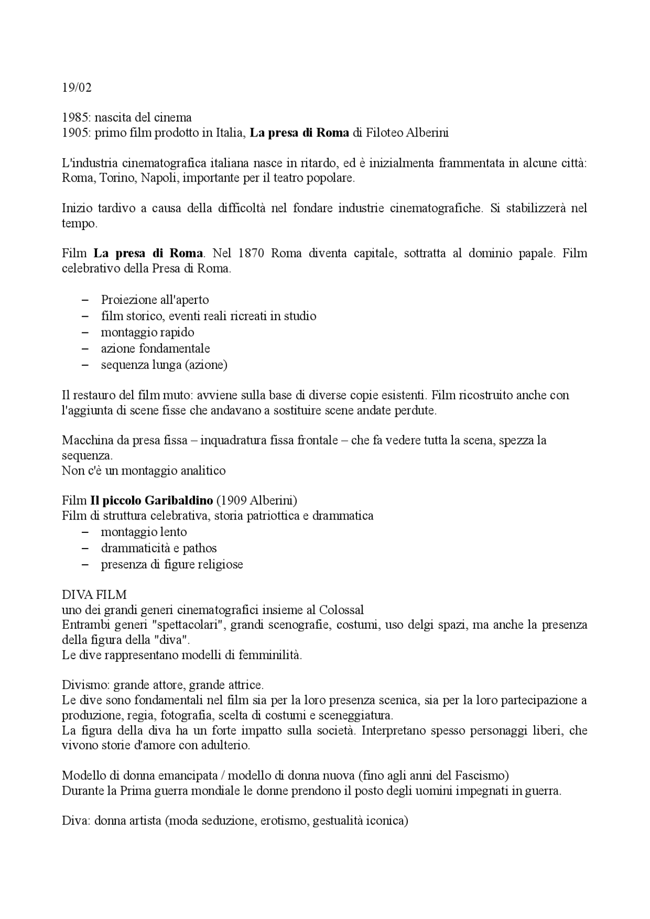 Storia del cinema italiano Unipi - Docsity