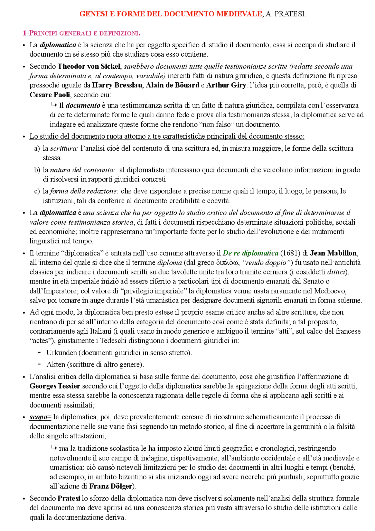 Riassunto Genesi Del Documento Medievale Di A Pratesi Docsity