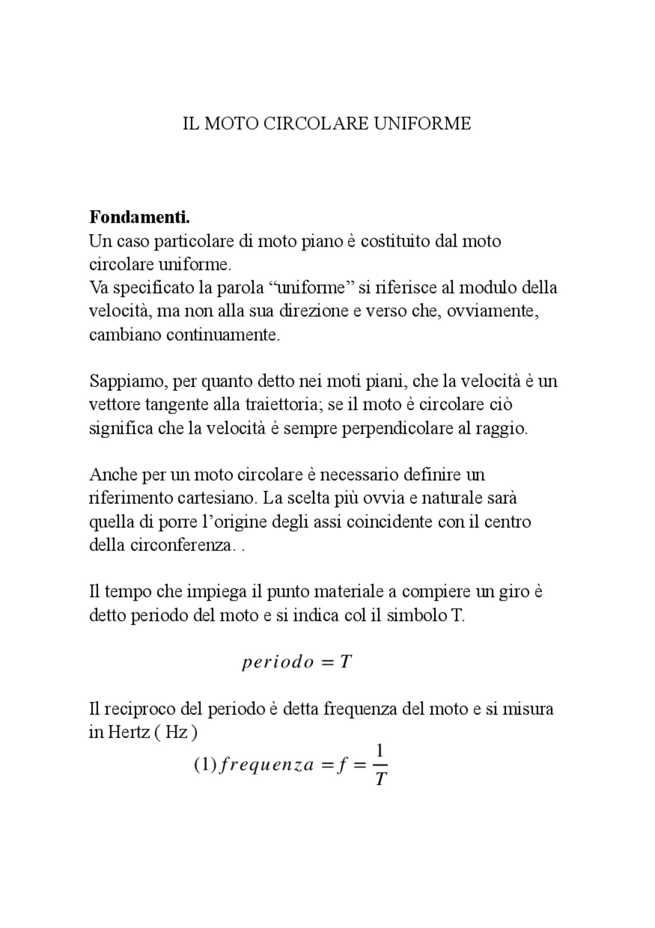 Appunti Sui Moti Circolari Docsity