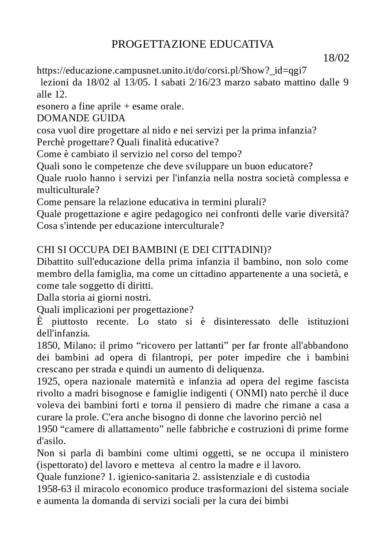 Progettazione Educativa Docsity