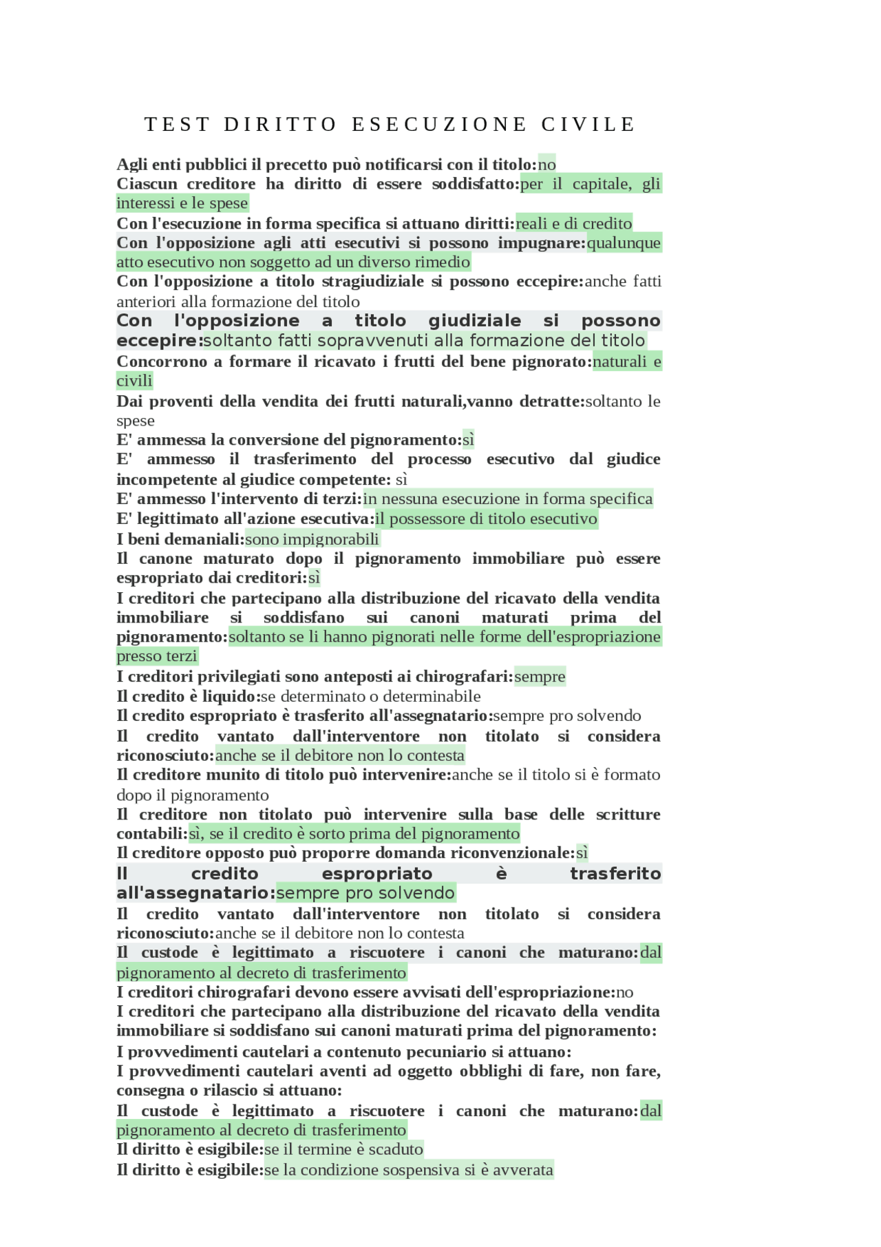 Diritto dell'esecuzione civile università telematica Pegaso | Prove d'esame di Diritto Civile ...
