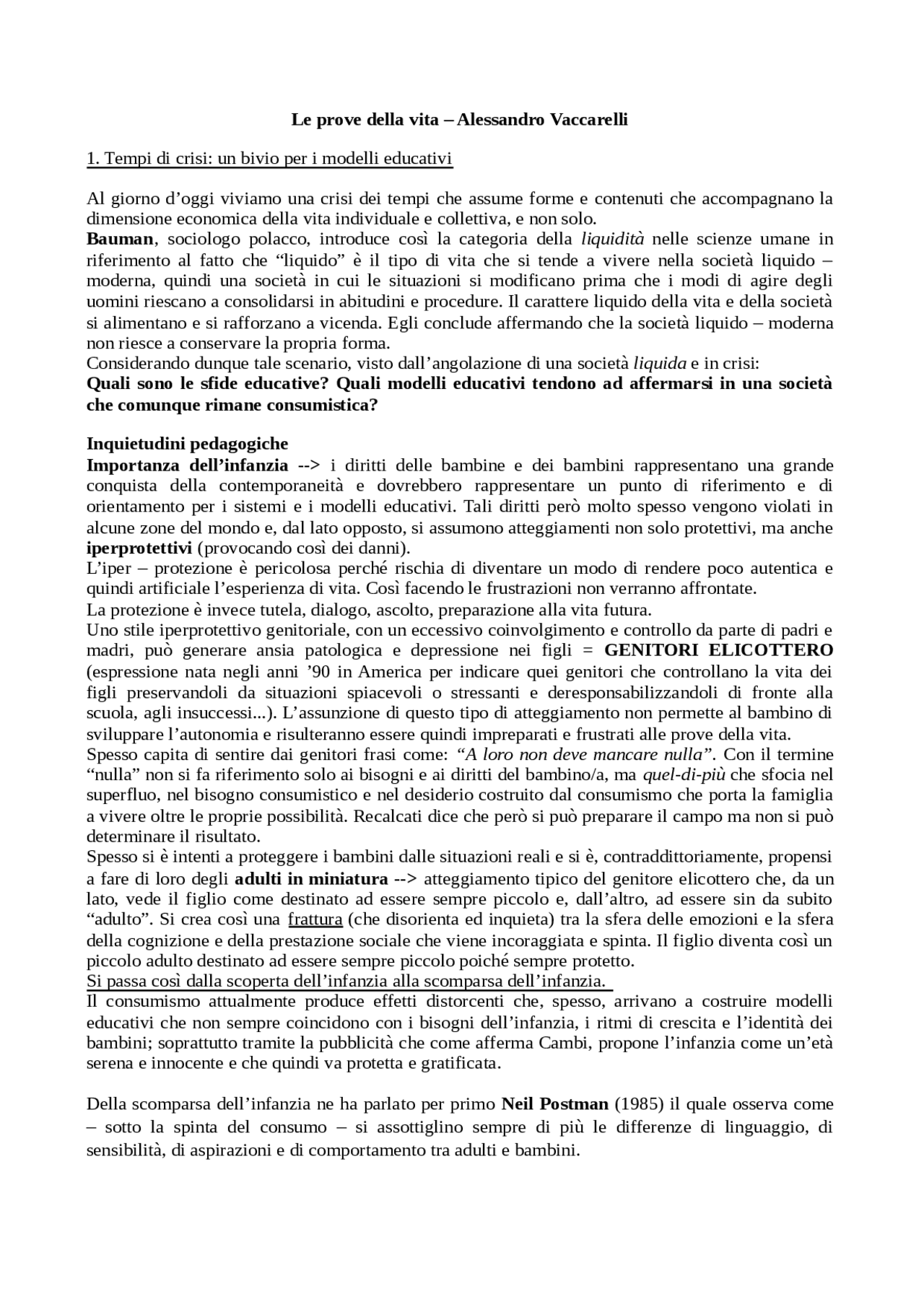 Le Prove Della Vita Vaccarelli Musaio Docsity