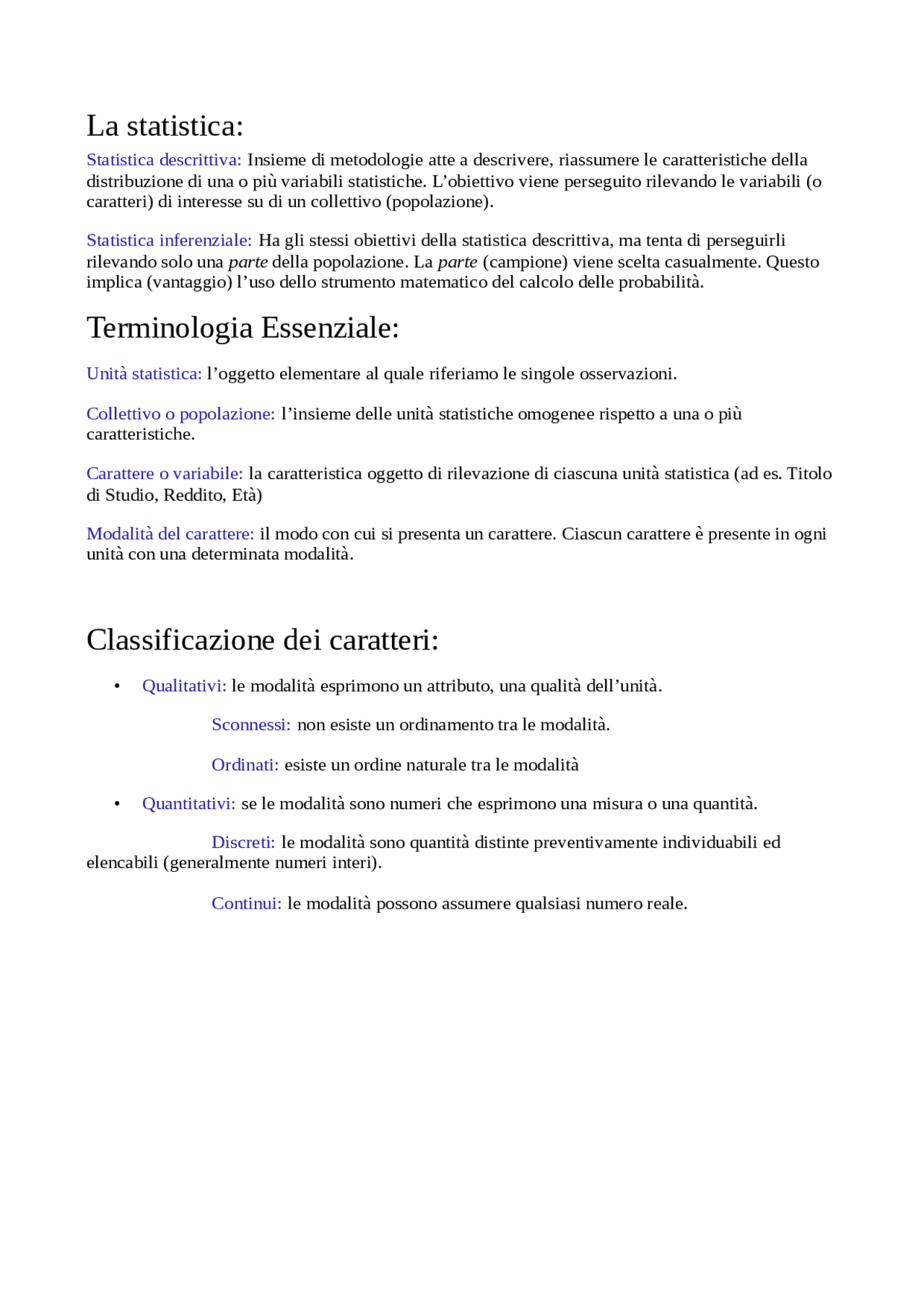 Riassunto Statistica Docsity
