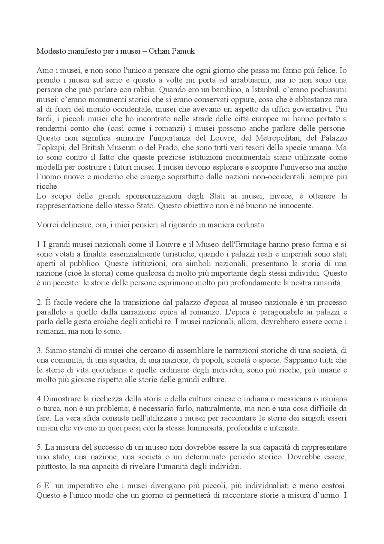 Modesto manifesto per i musei – Orhan PamuK | Appunti di Museologia ...