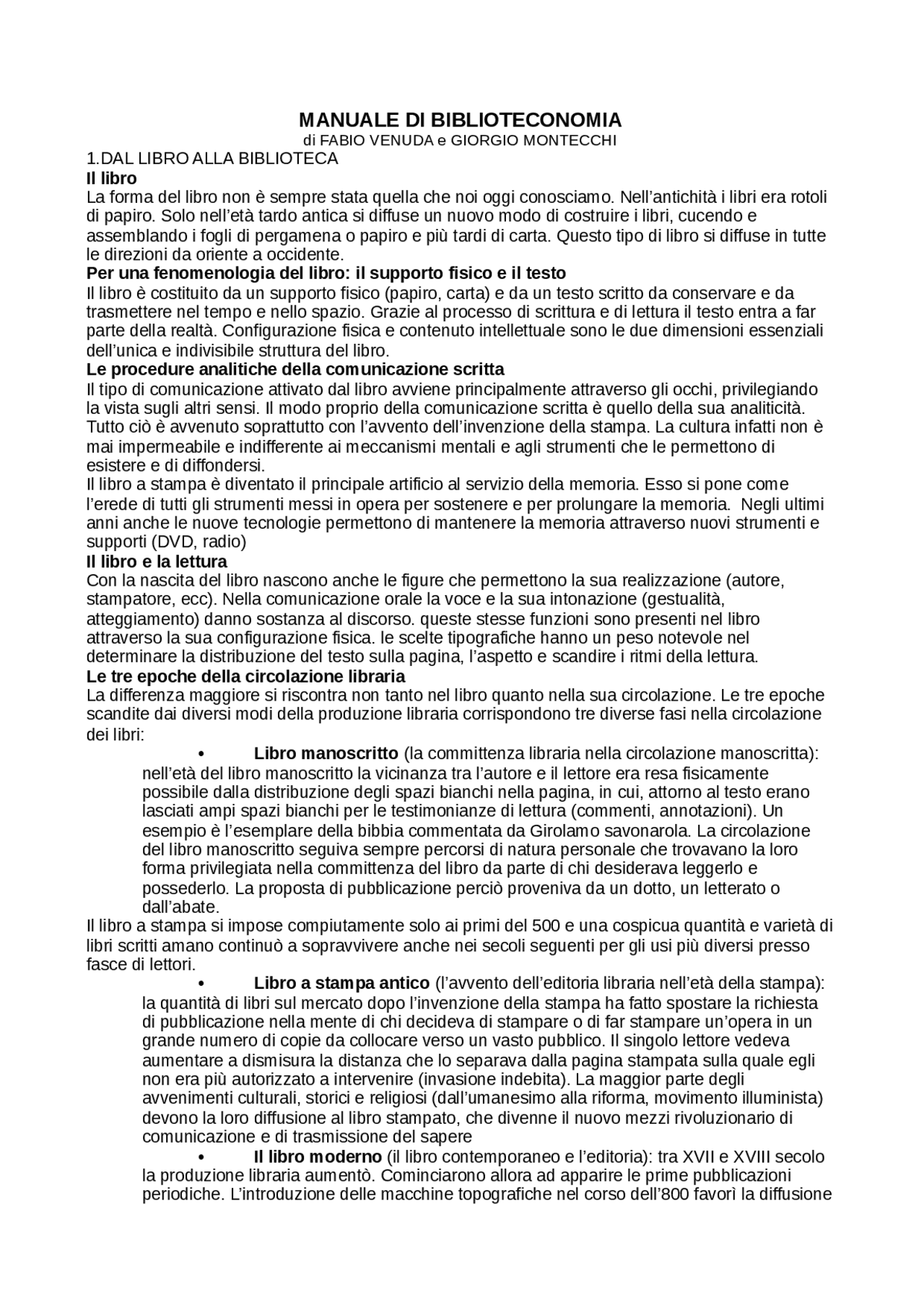 Manuale Di Biblioteconomia Docsity