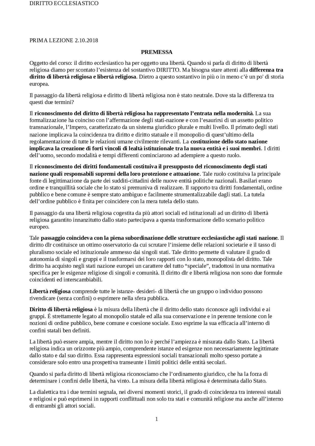 Diritto Ecclesiastico Docsity