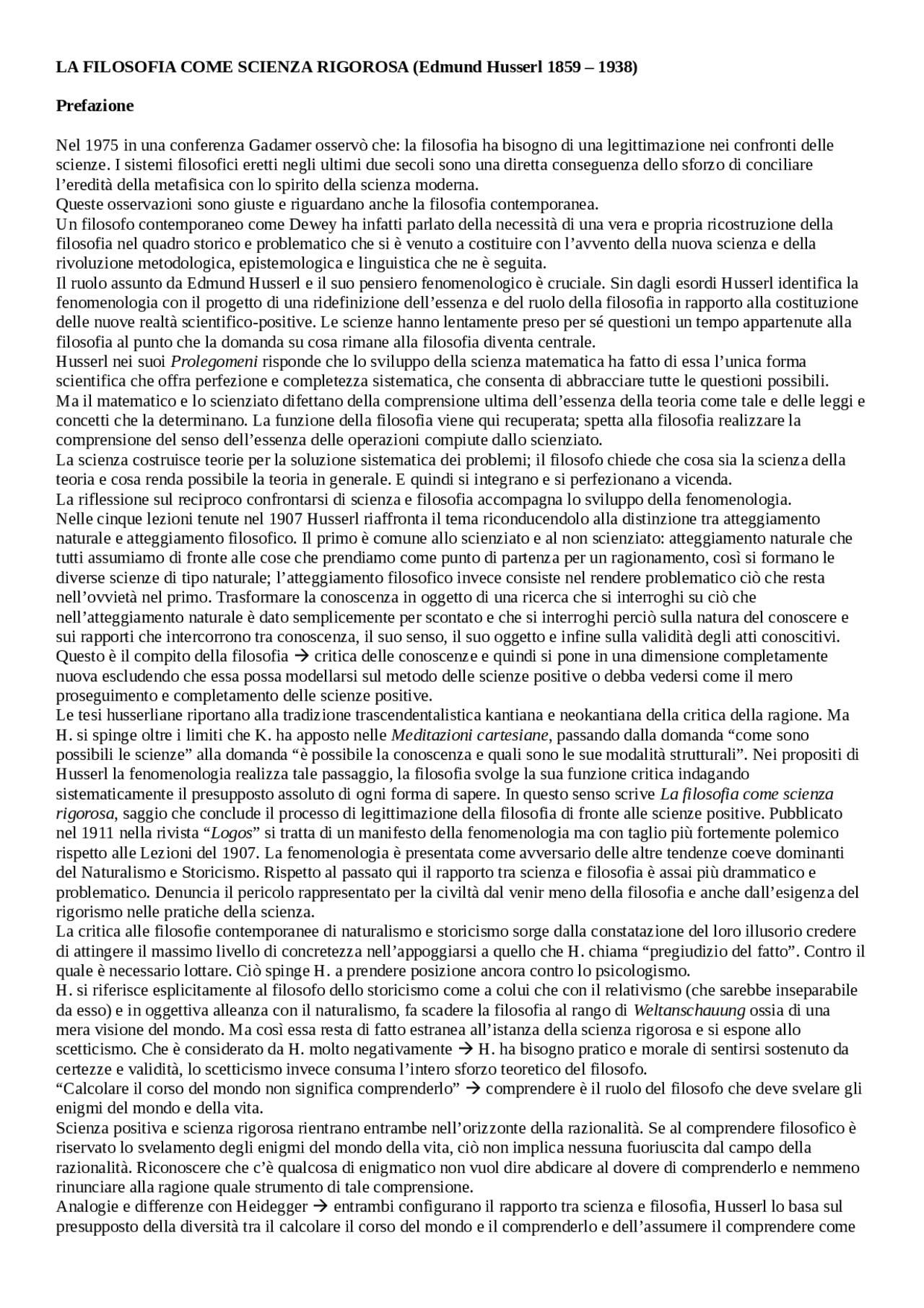 Filosofia Come Scienza Rigorosa Husserl Docsity