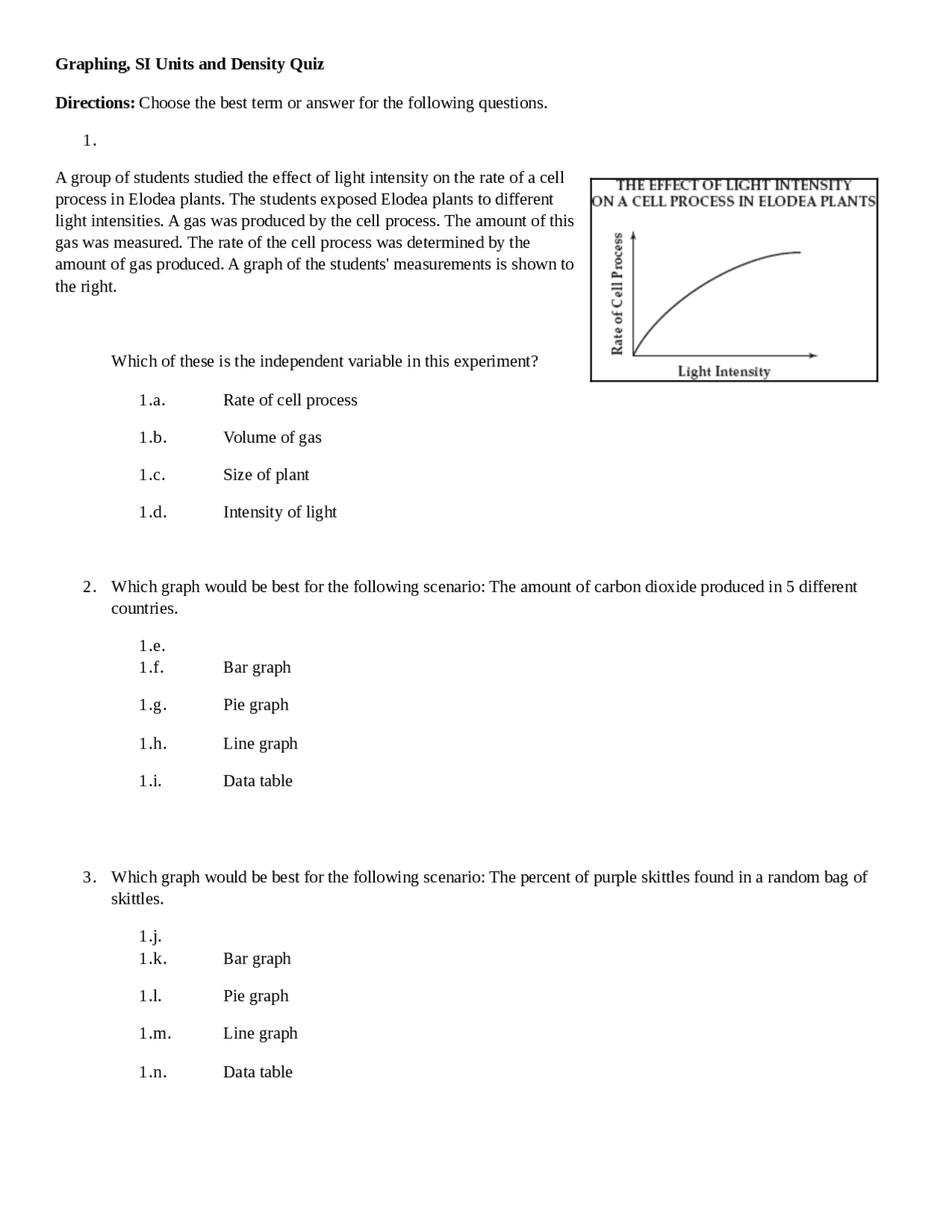 Graphing SI Units and Density Quiz - Docsity