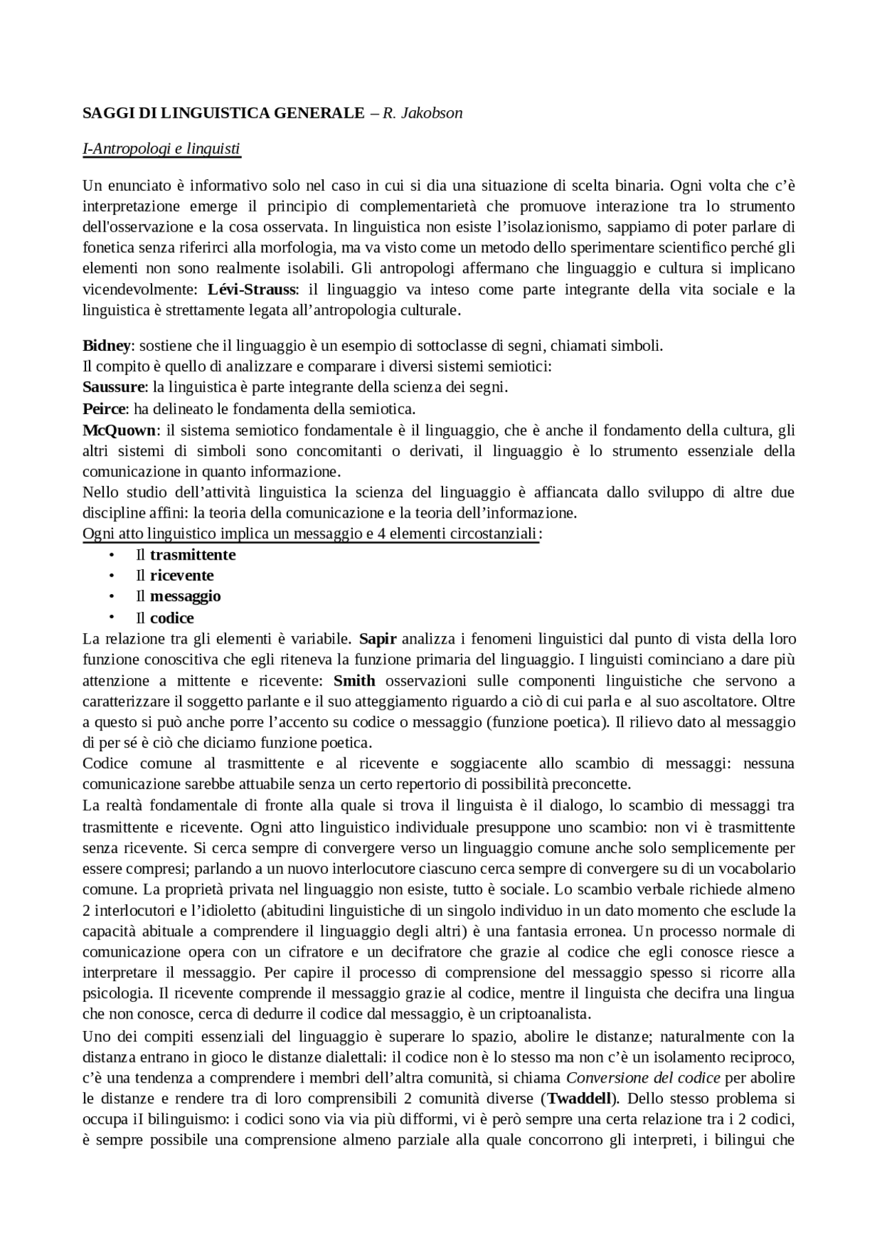 Saggi Di Linguistica Di Jakobson Docsity