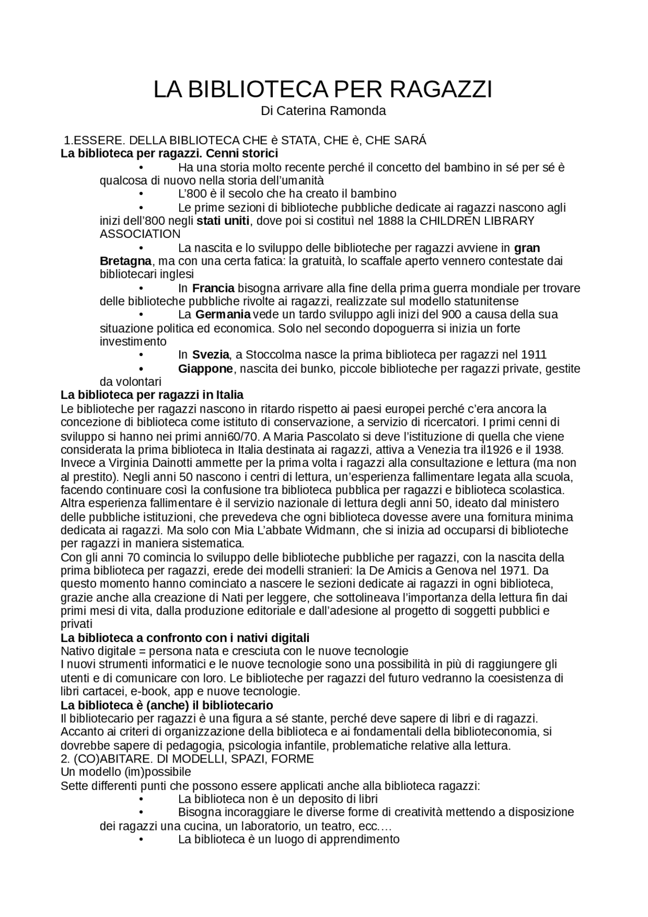 La Biblioteca Per Ragazzi Docsity