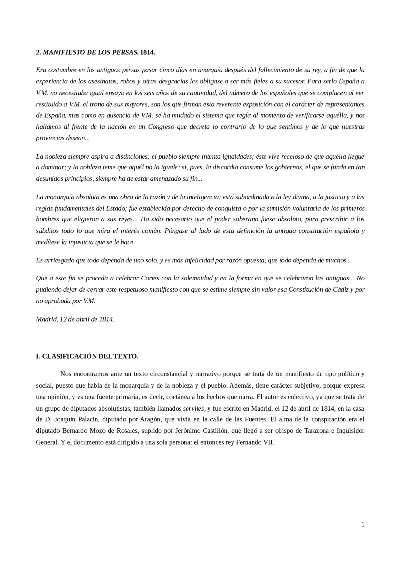 Manifiesto de los persos - Docsity