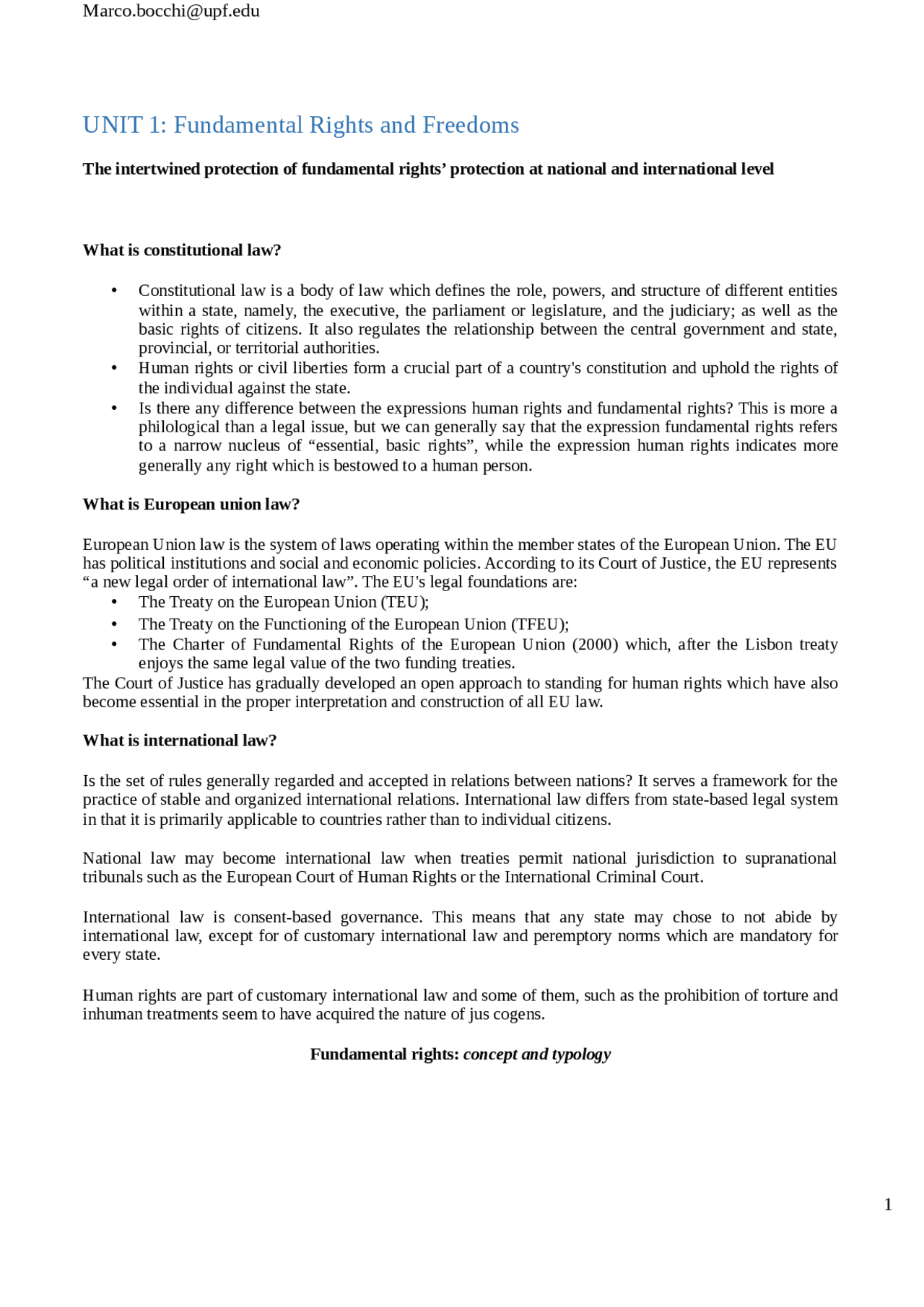 APUNTS FUNDAMENTAL RIGHTS & FREEDOMS - Docsity