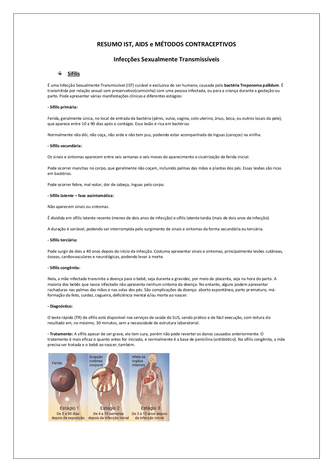 RESUMO IST- AIDS e Métodos Contraceptivos..pdf - Docsity