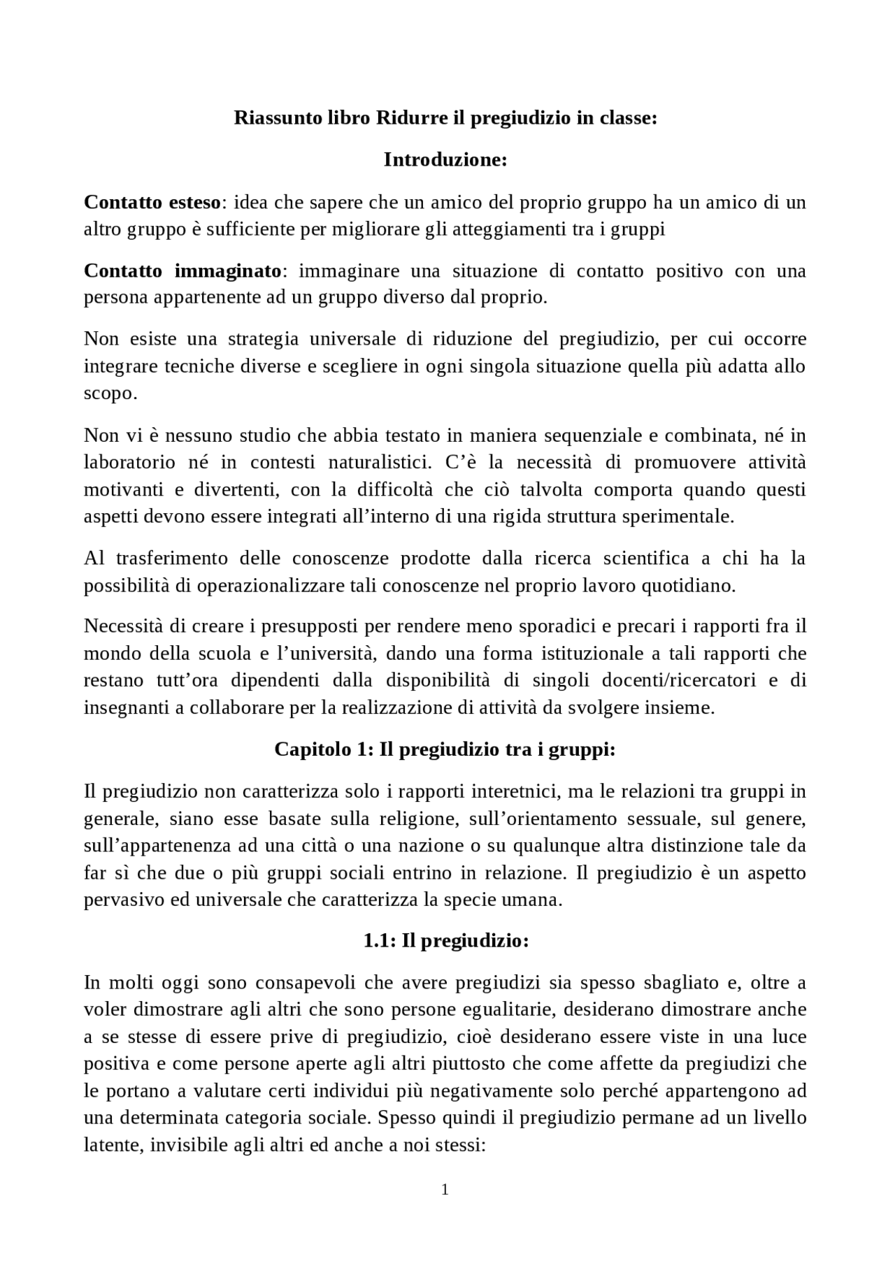 Ridurre Pregiudizio In Classe Riassunto Docsity